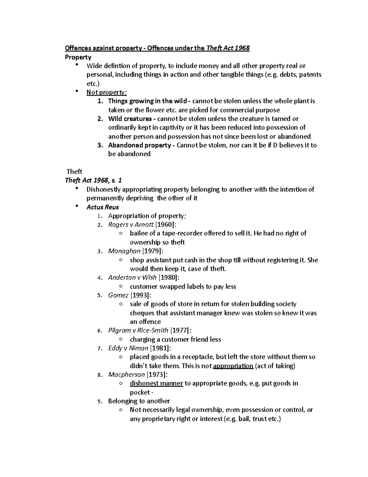 Criminal law 2 - Offences against property - Offences under the Theft ...