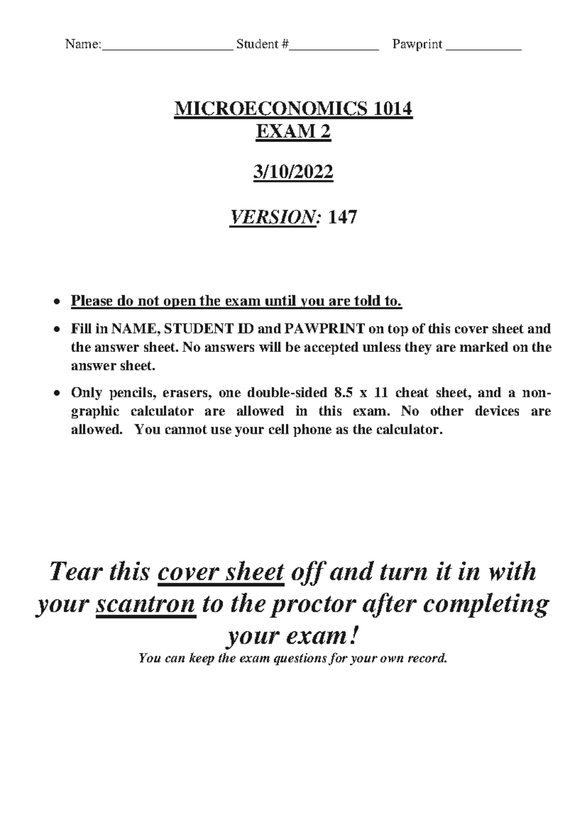 2022 SP Exam 2 v147 - Practice tests for ECON 1014. Comes with answers ...