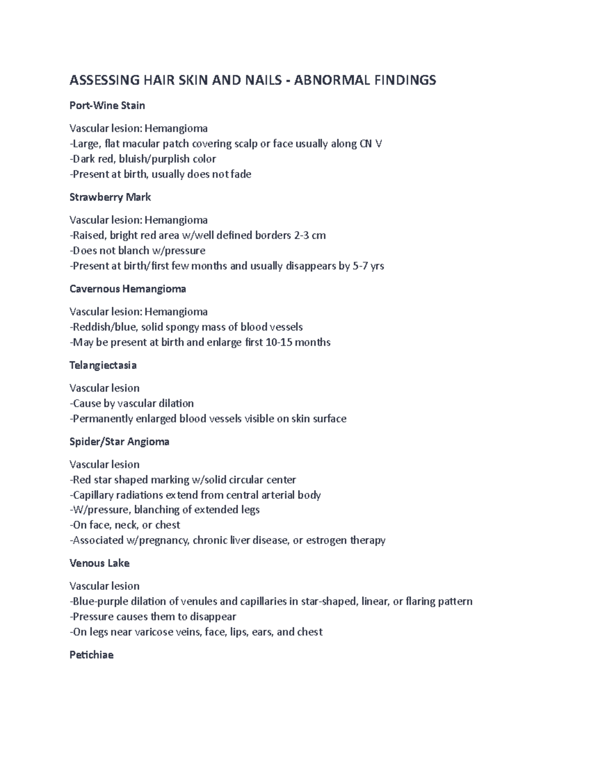 Assessing HAIR SKIN AND Nails - Abnormal Findings - ASSESSING HAIR SKIN ...