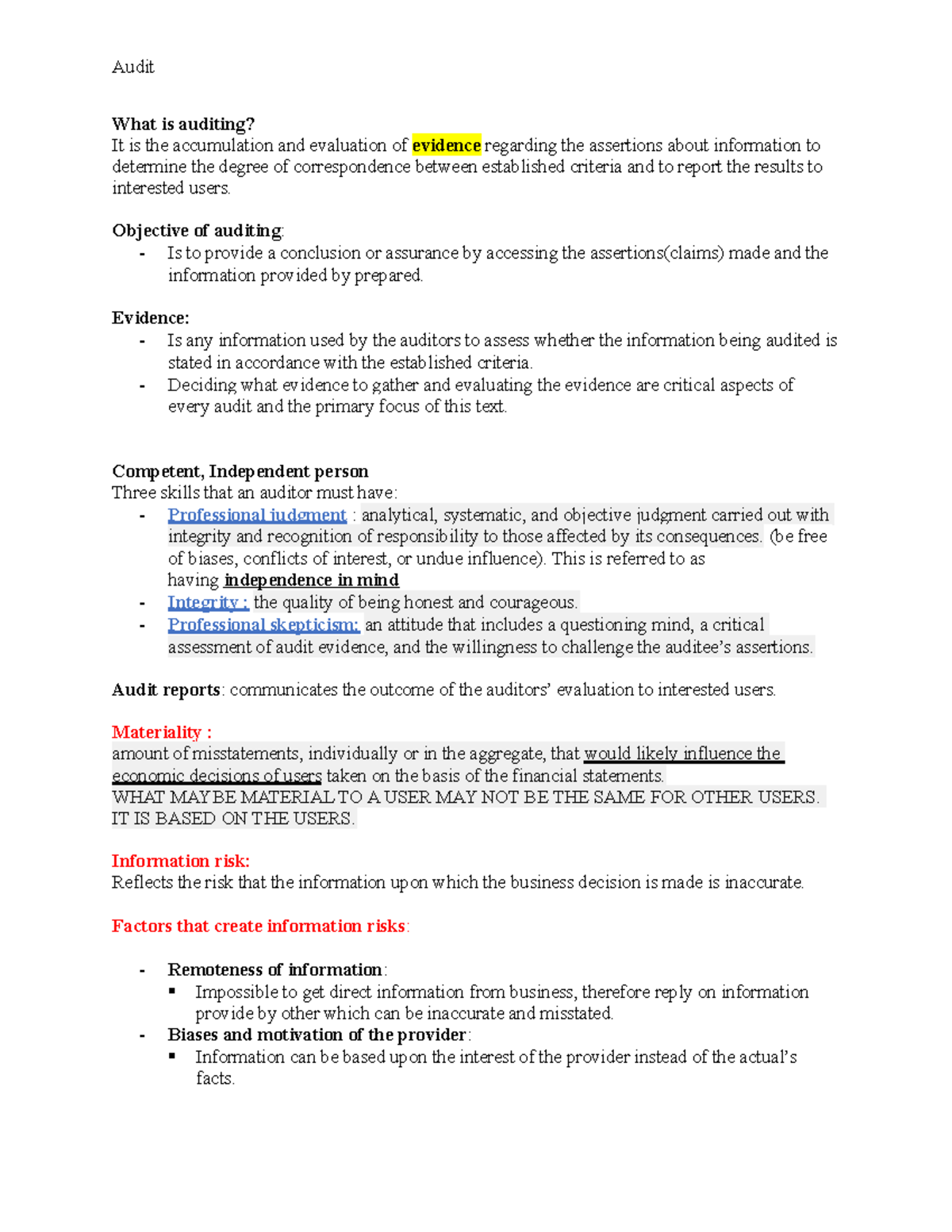 External audit notes - What is auditing? It is the accumulation and ...