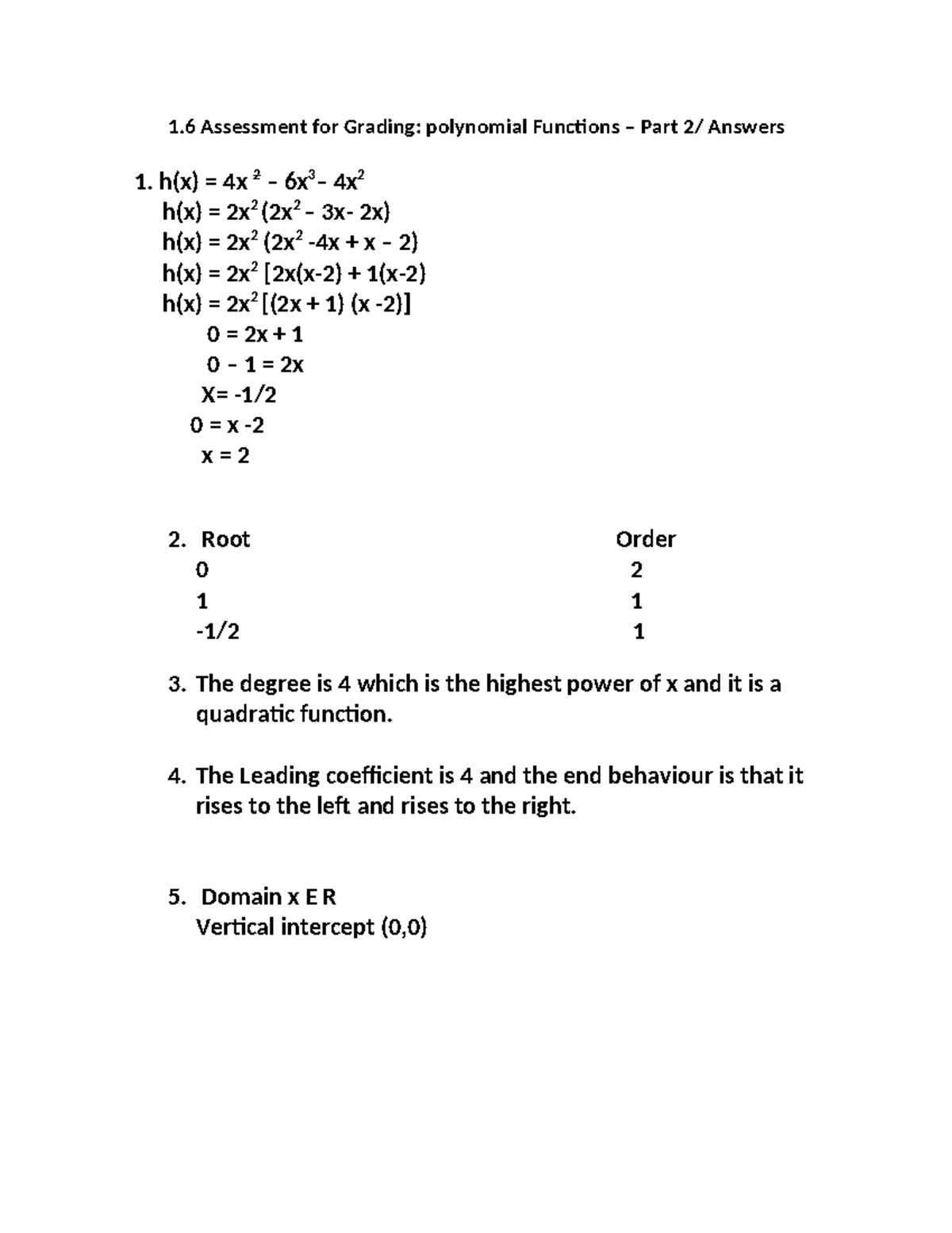 1.6 assessment for grading-3 - 1 Assessment for Grading: polynomial Functions – Part 2/ Answers ...