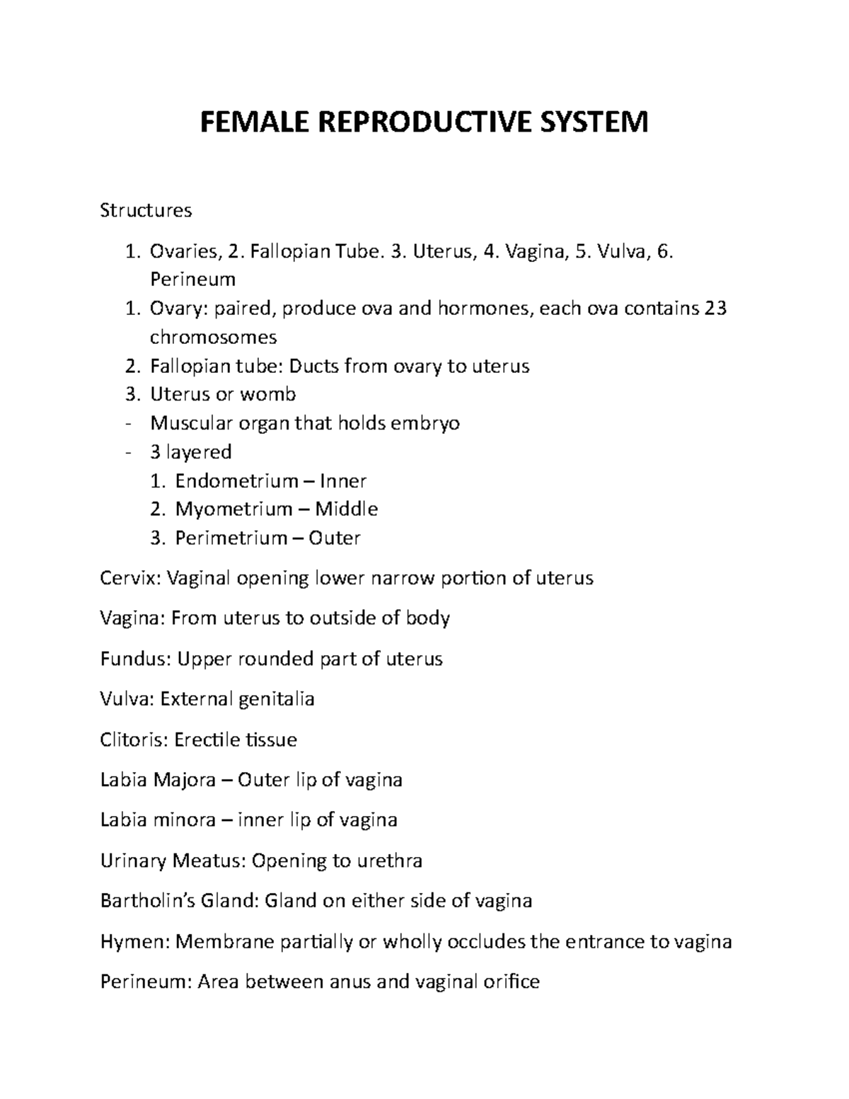 Female Reproductive System - FEMALE REPRODUCTIVE SYSTEM Structures ...