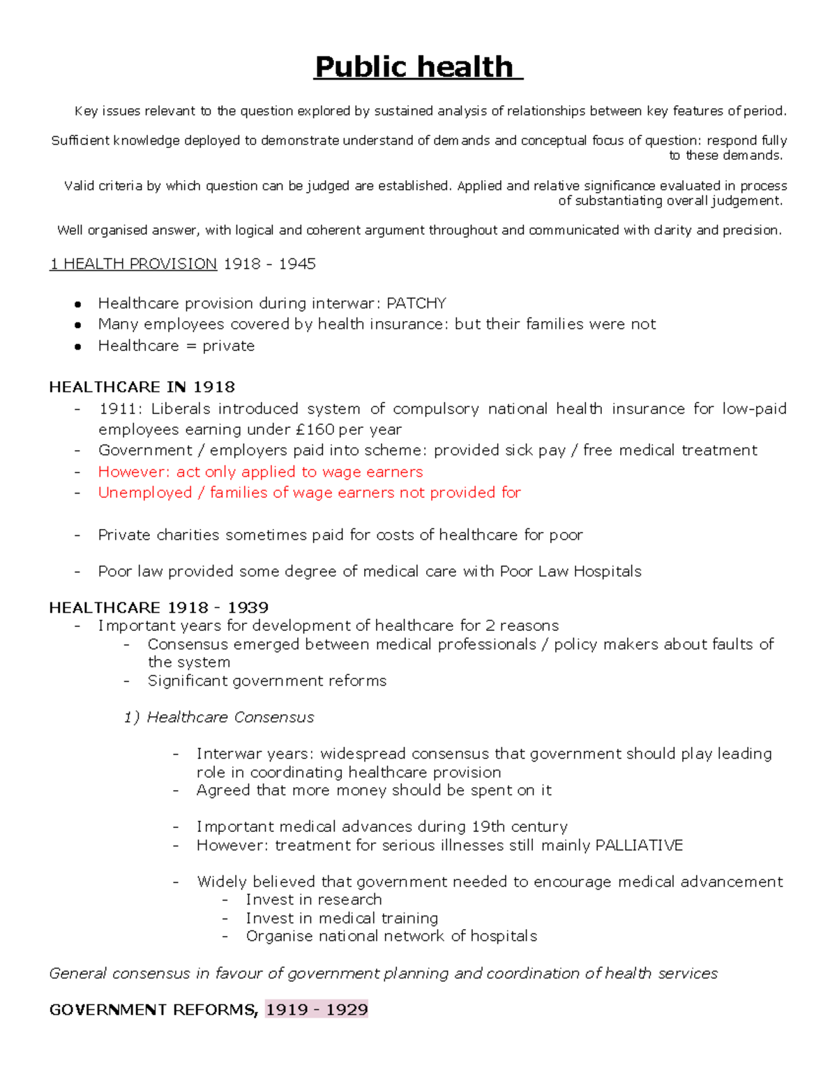 Public health - Public health Key issues relevant to the question ...