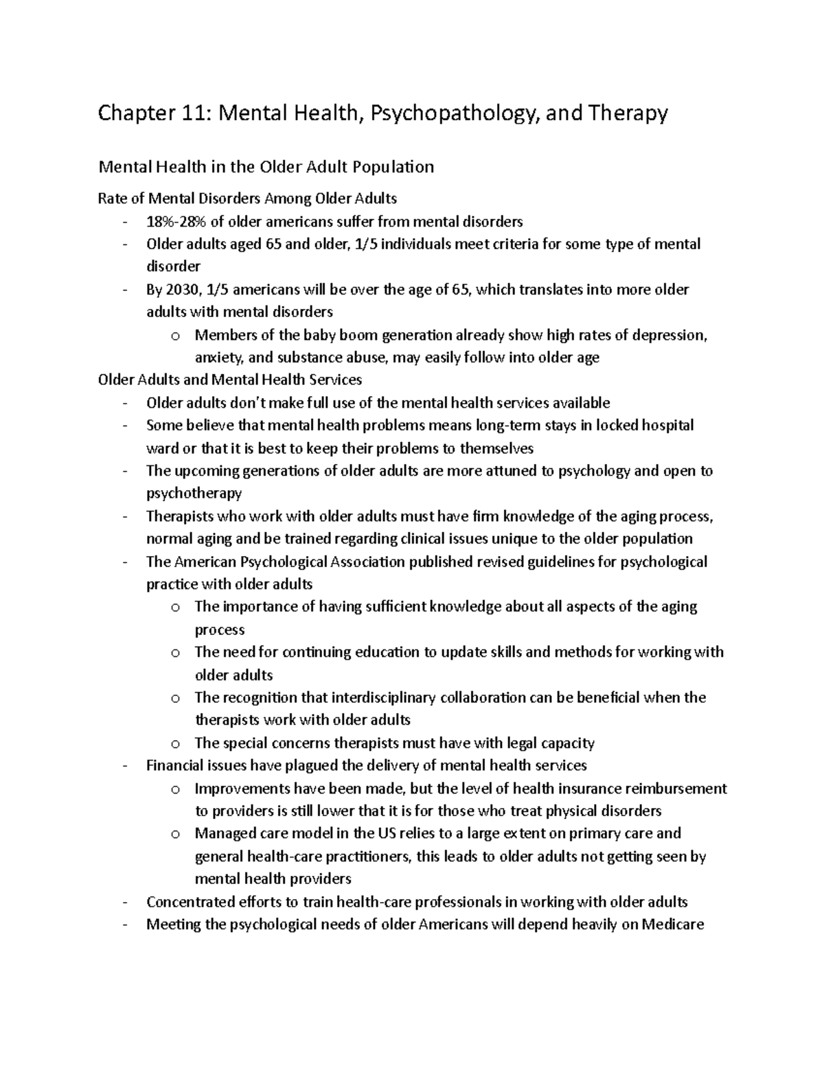 Chapter 11 - Mental Health, Psychopathology, and Therapy - Studocu
