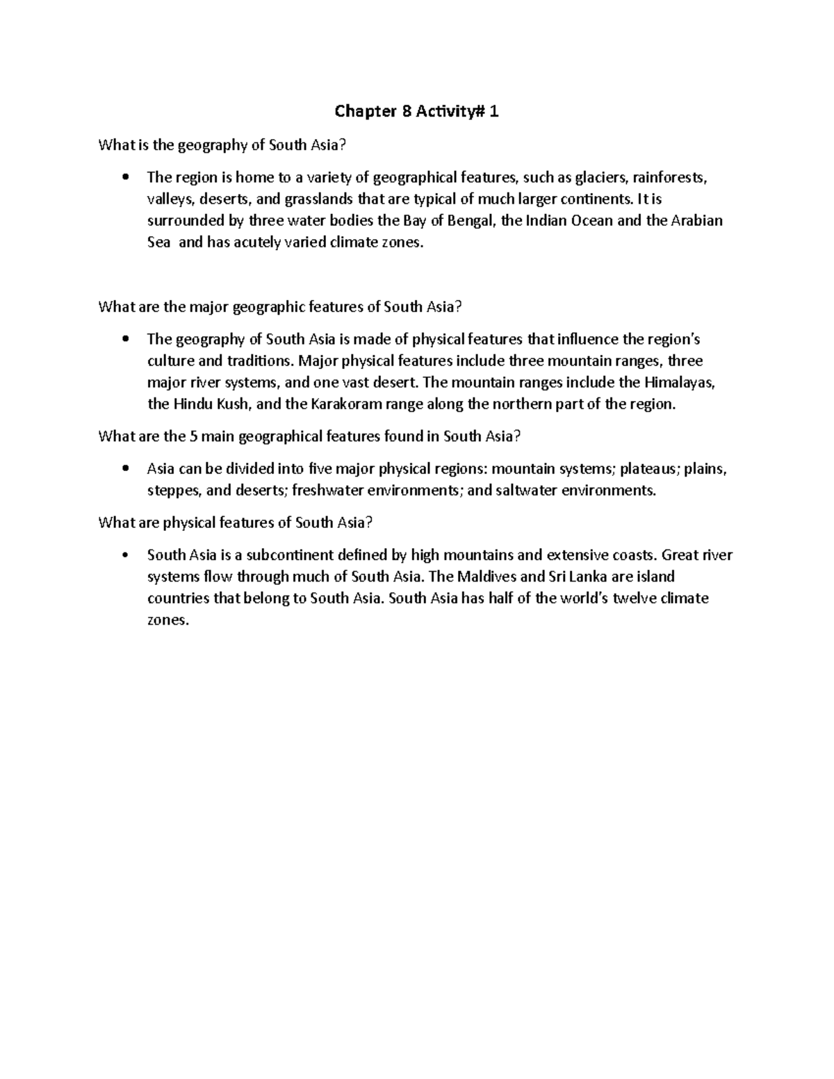 Chapter 8 Activity 1 - Chapter 8 Activity# 1 What is the geography of ...
