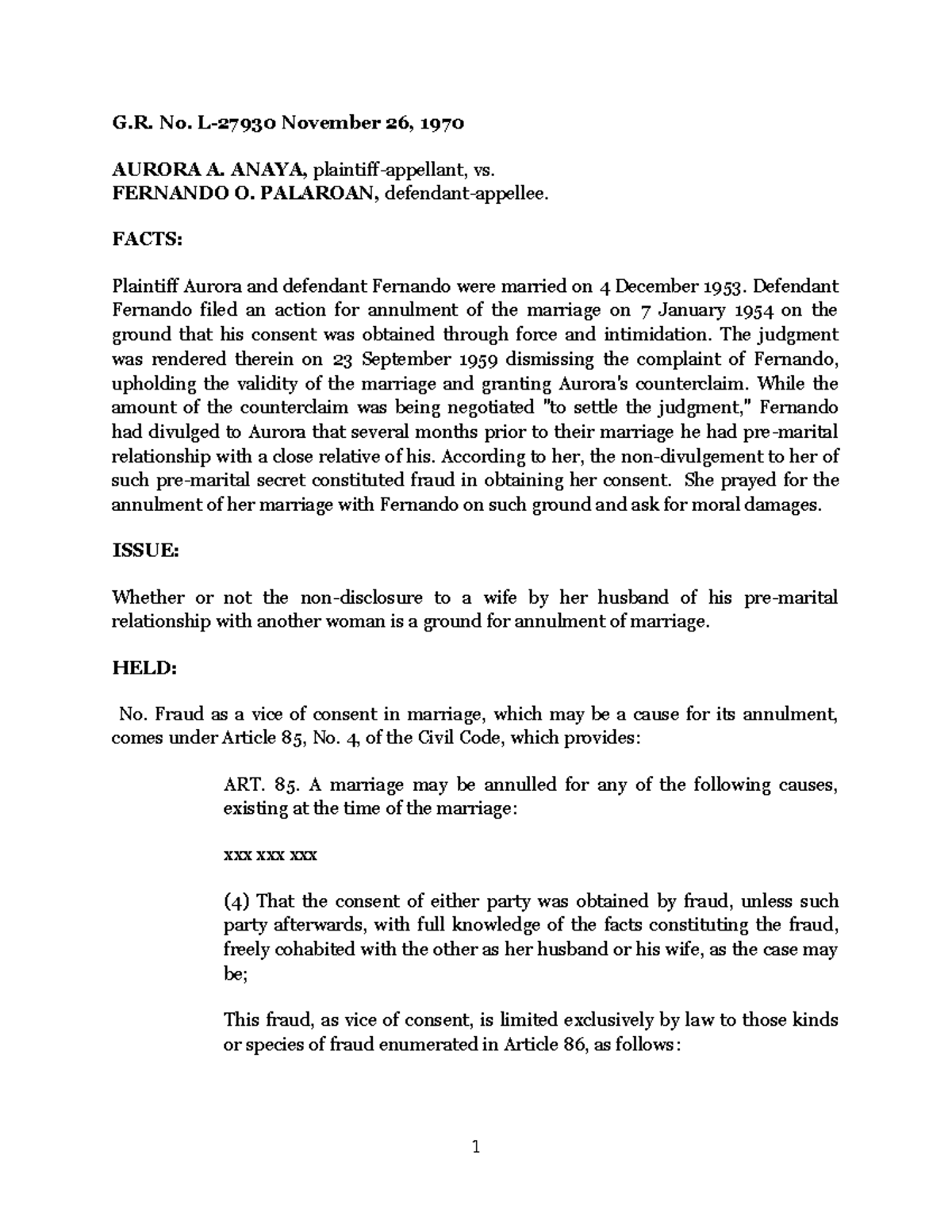 Scribd.vdownloaders.com anaya-vs-palaroan-case-digest - G. No. L-27930 ...