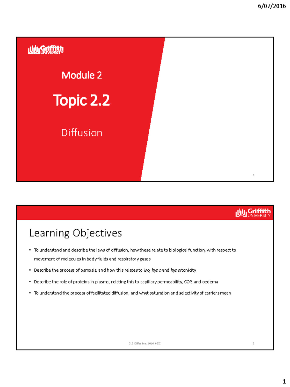 Topic 2.2 Diffusion - Diffusion 1 Module 2 Topic 2. Learning Objectives ...