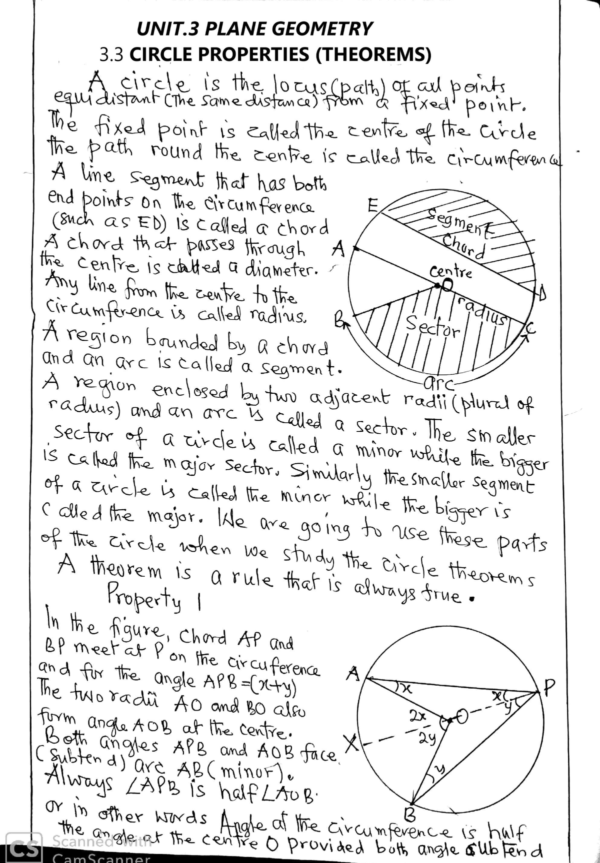Circle Properties Notes - UNIT PLANE GEOMETRY 3 CIRCLE PROPERTIES ...