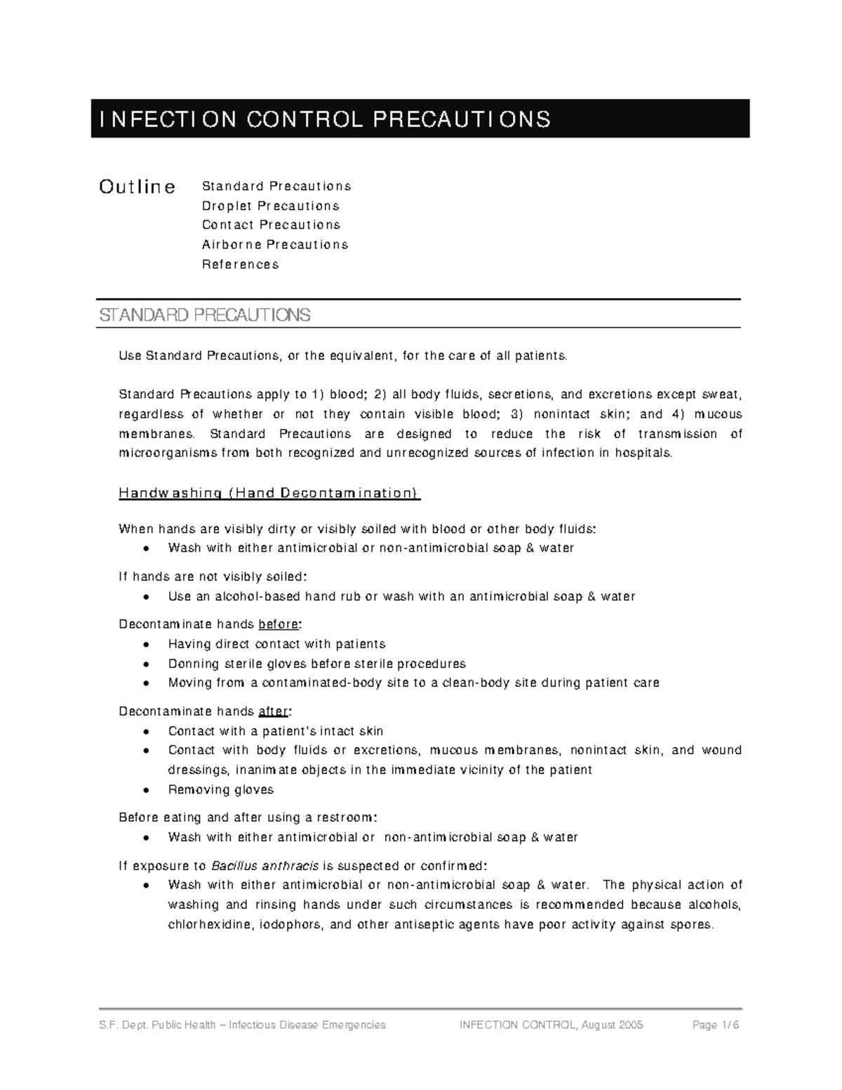 Copy of Infection Control Precautions - Outline Standard Precautions ...