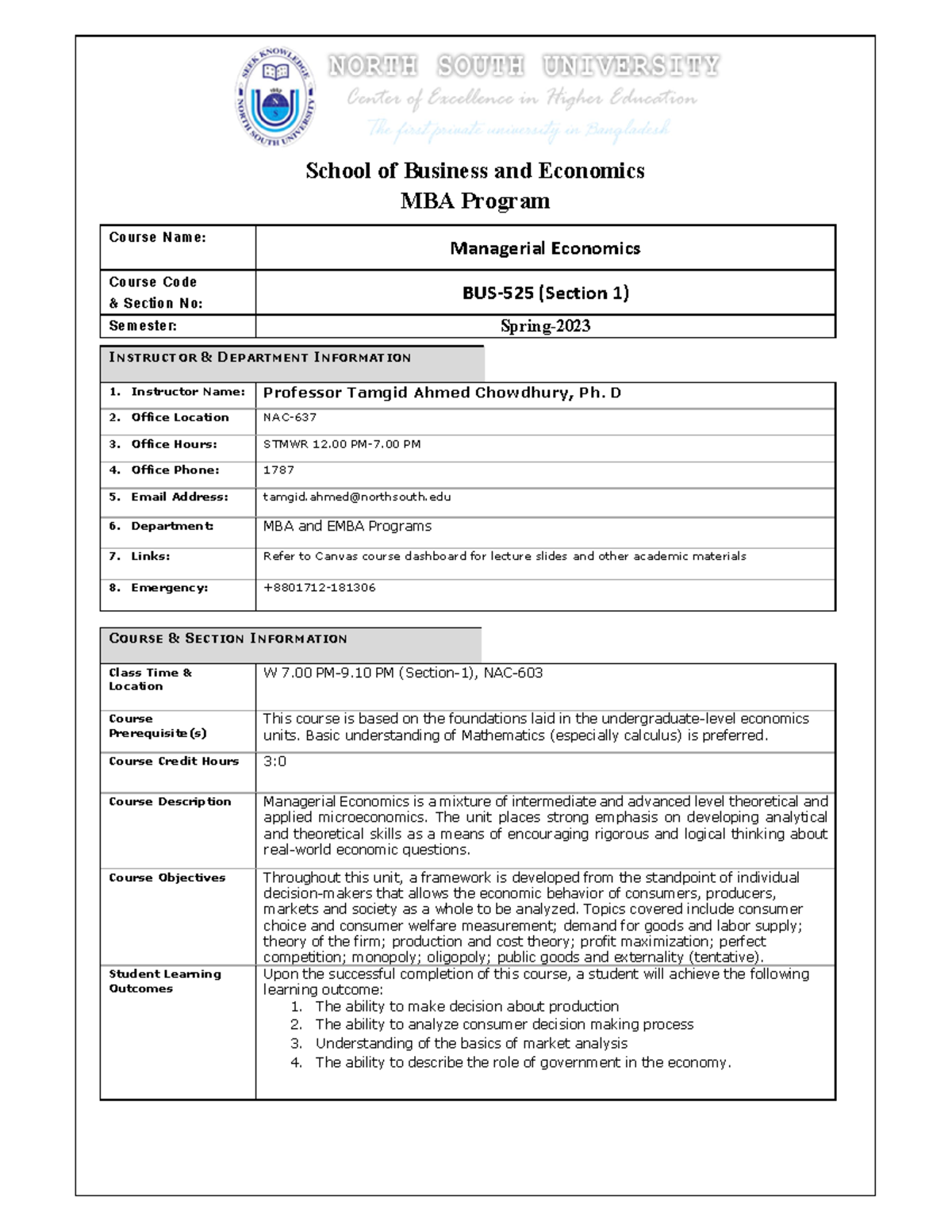 Course outline of microeconomics - School of Business and Economics MBA ...