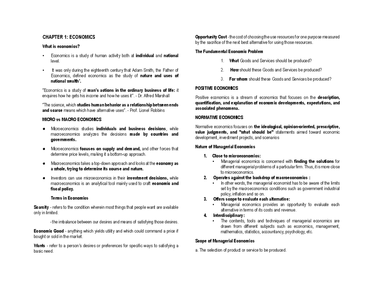 Chapter 1-4 ECO - Reviewer - CHAPTER 1: ECONOMICS What is economics ...