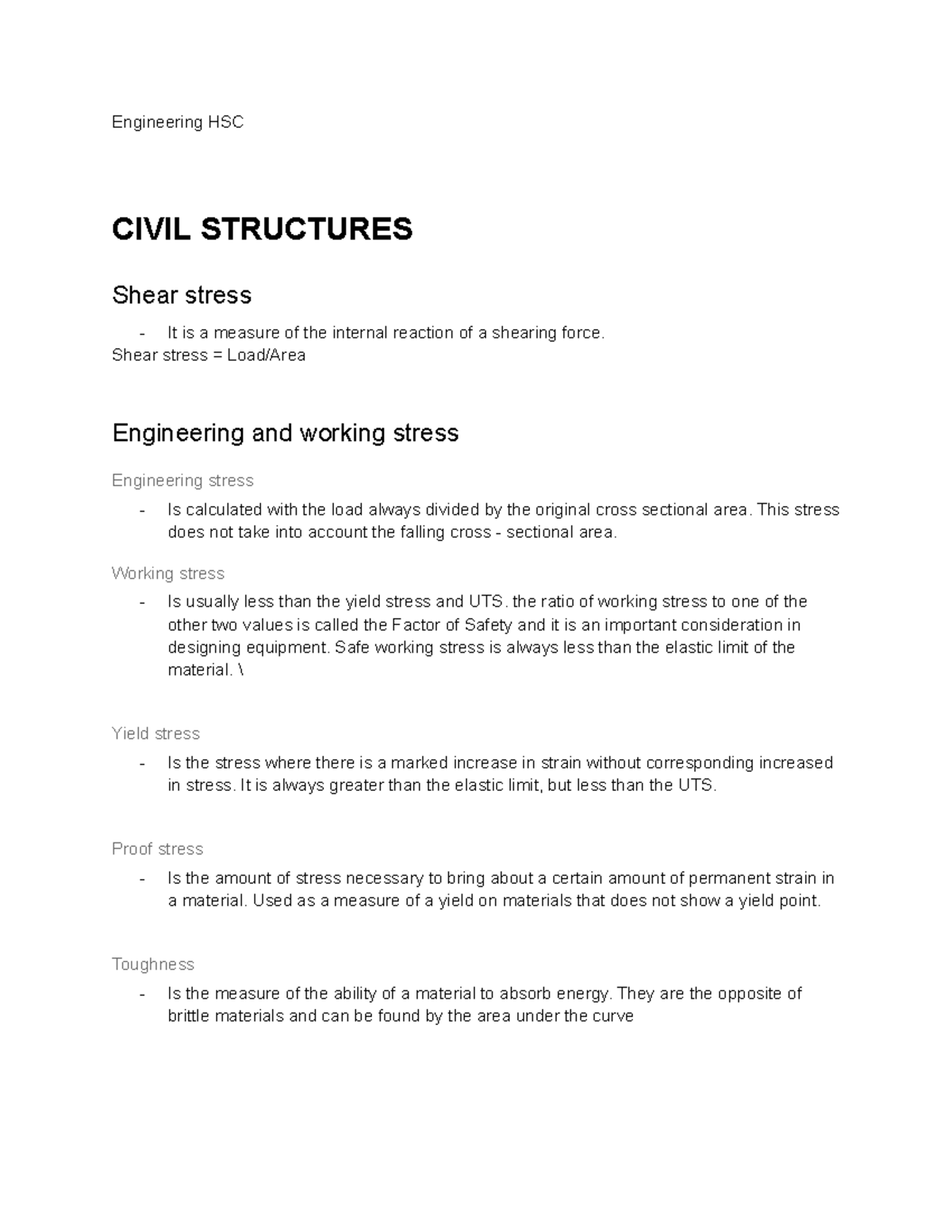 Engineering HSC entire course notes - Engineering HSC CIVIL STRUCTURES ...