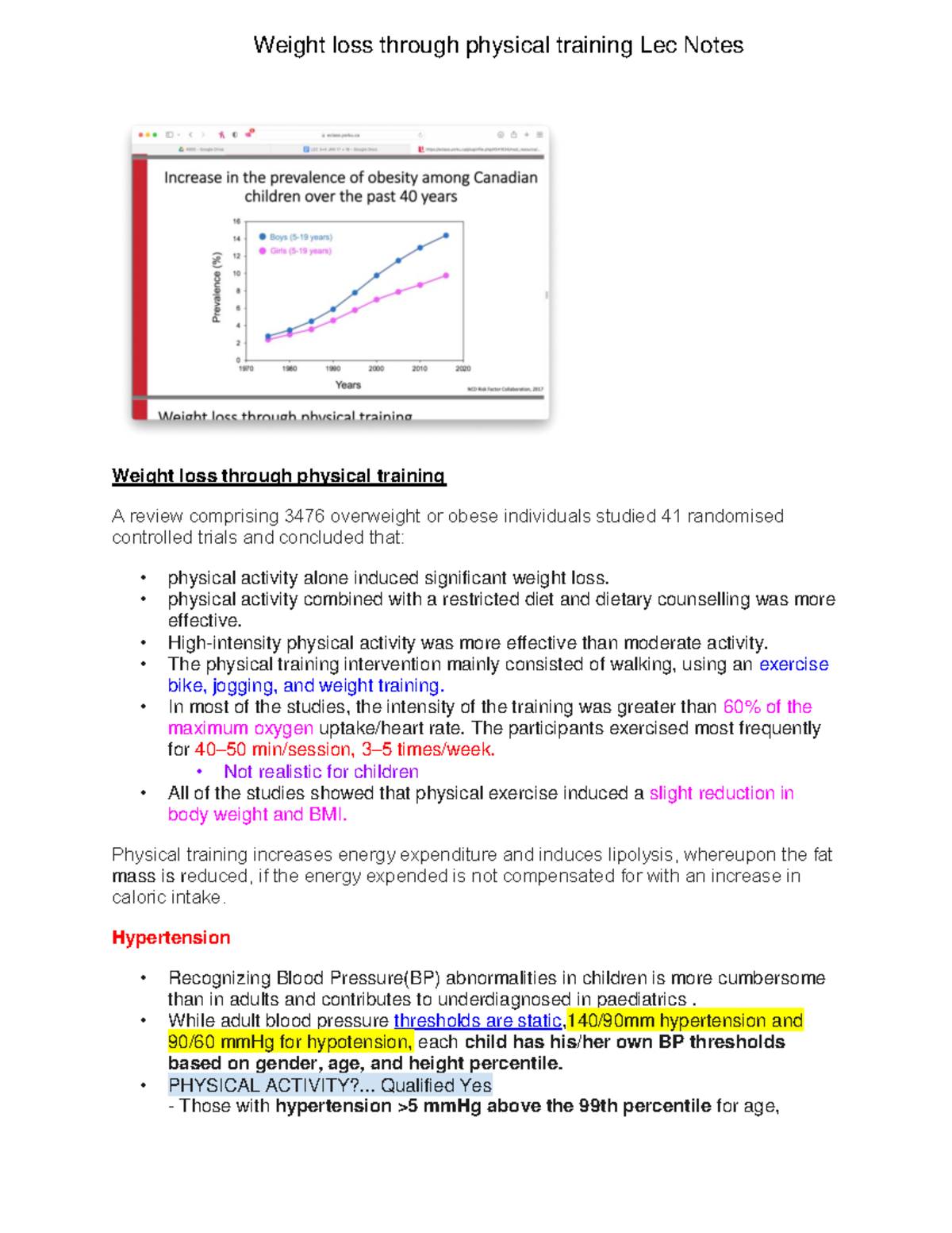 Weight loss through physical training Lec Notes - Weight loss through ...