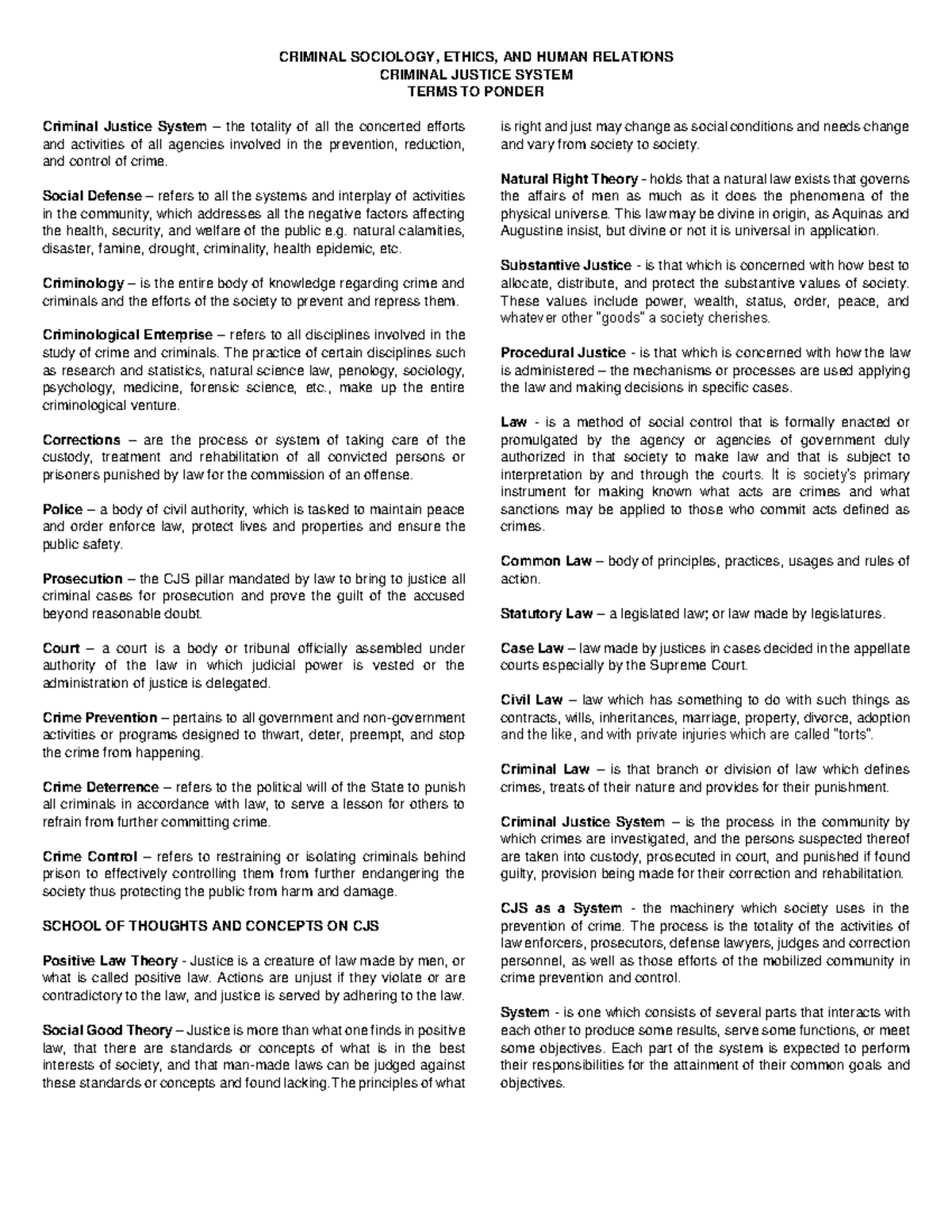 Criminal Justice System 2 - CRIMINAL SOCIOLOGY, ETHICS, AND HUMAN ...