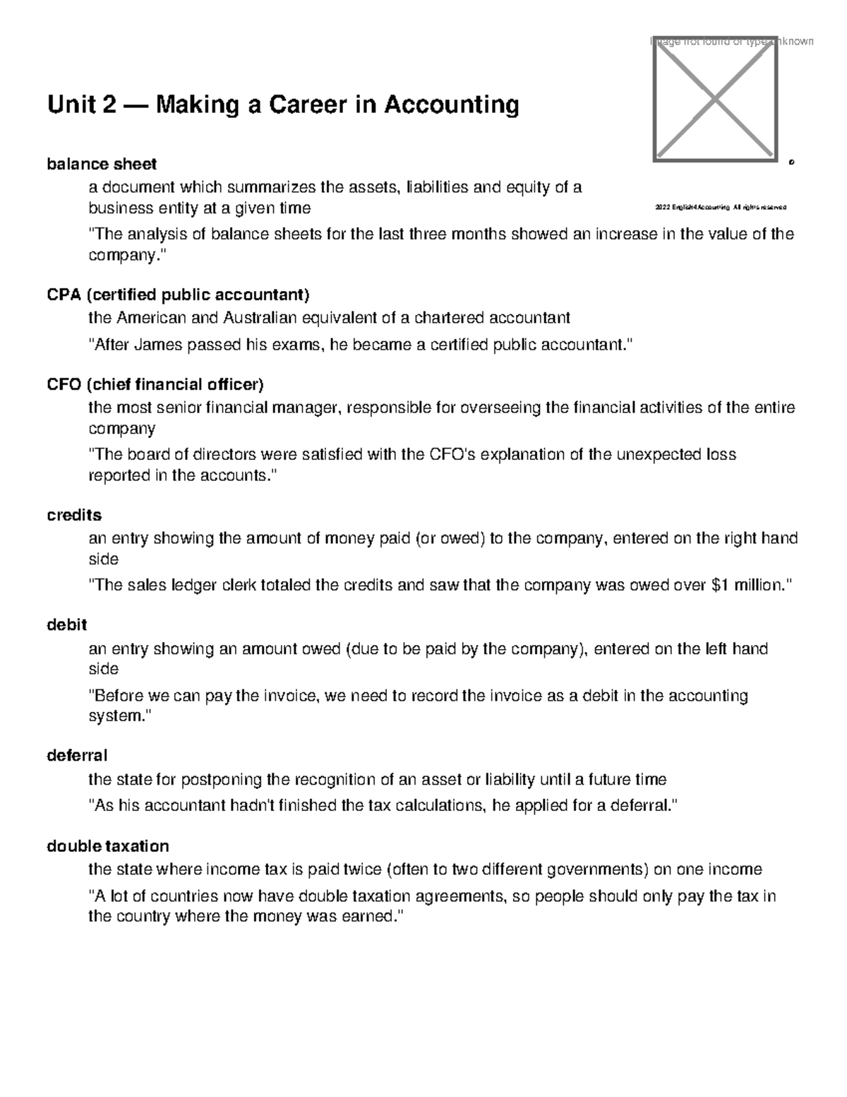 English 4Accounting — Unit 2 Vocabulary - Unit 2 — Making a Career in ...
