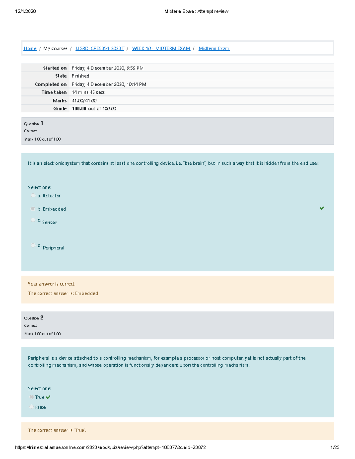 Midterm Exam Attempt review.pdf - Home / My courses / UGRD-CPE6354-2023T / WEEK 10 - MIDTERM ...