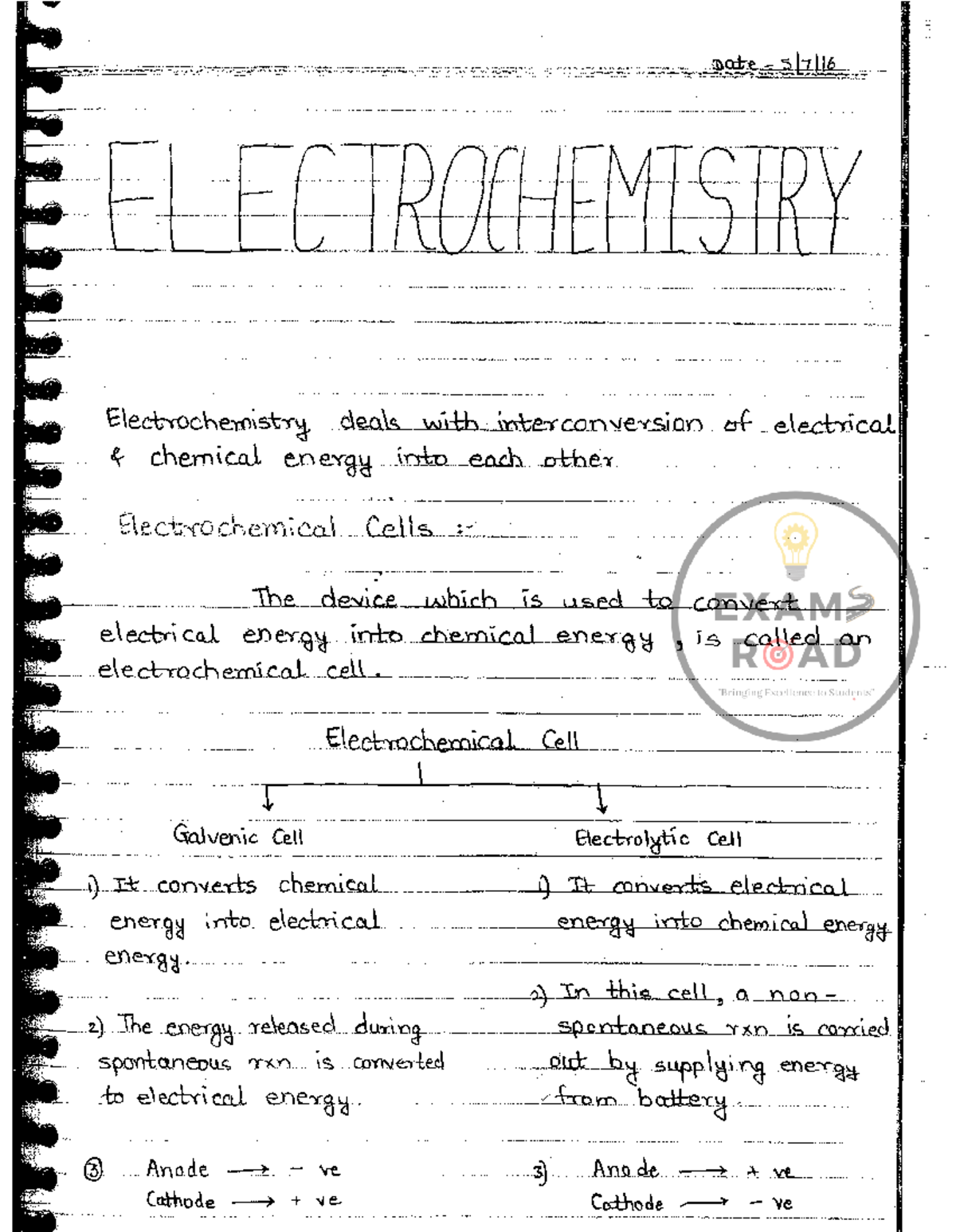 Electrochemistry - Notes - Date Electrochemistry deals with ...