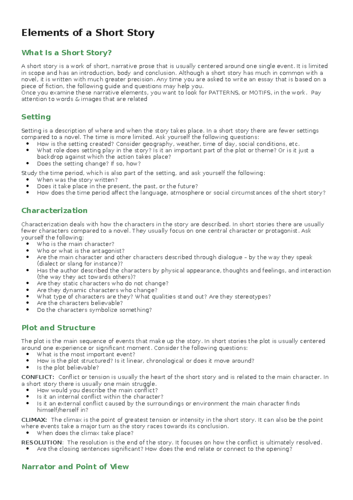 Elements of a Short Story - It is limited in scope and has an ...