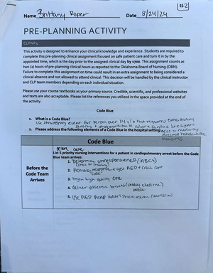 Pre plan #1 hyponatremia - Name Brittany Roper Date PRE PLANNING ...