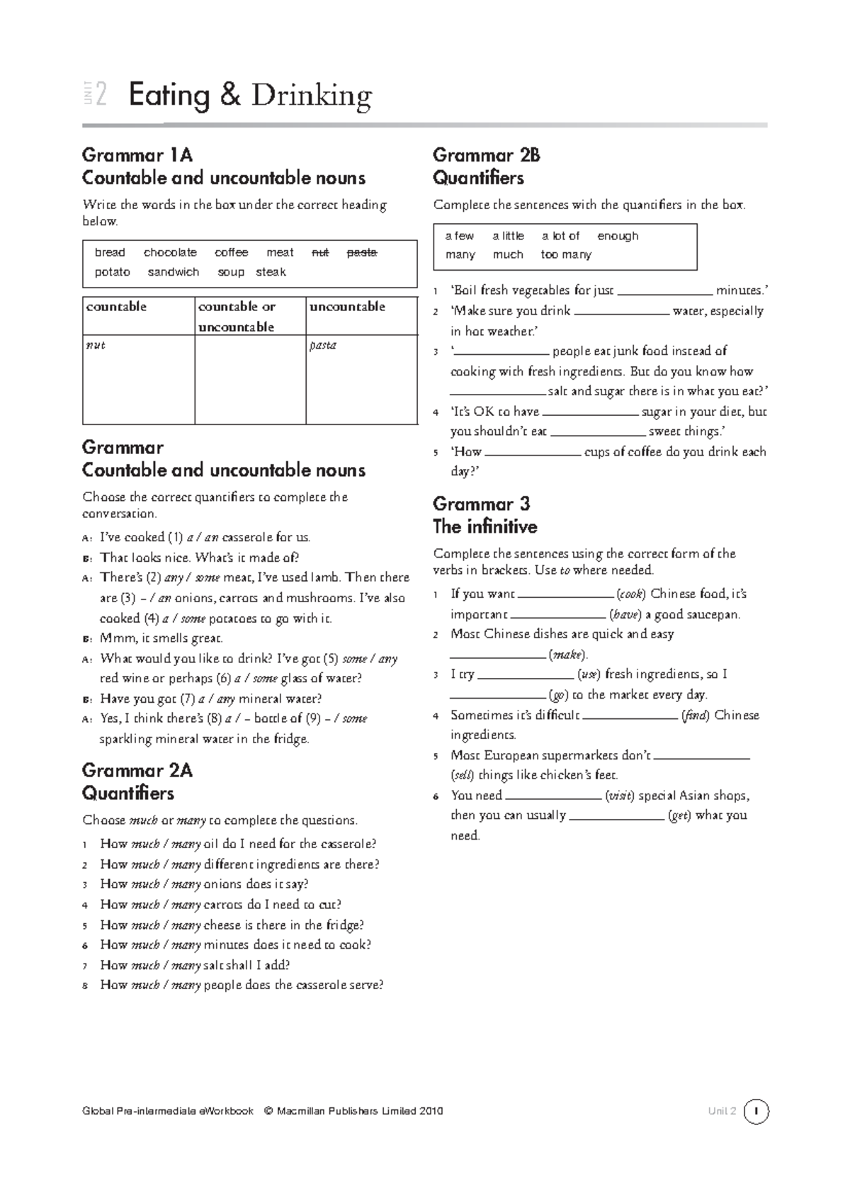 Unit 2 revision 2 - jest ok - Grammar 1A Countable and uncountable ...
