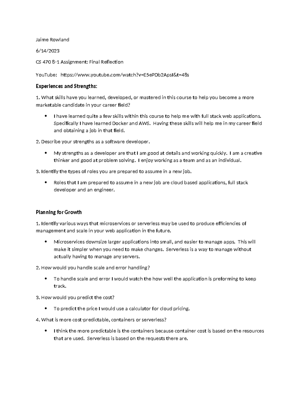 Cs 470 8 1 Assignment Final Reflection Jaime Rowland 614 Cs 470 8 1 Assignment Final