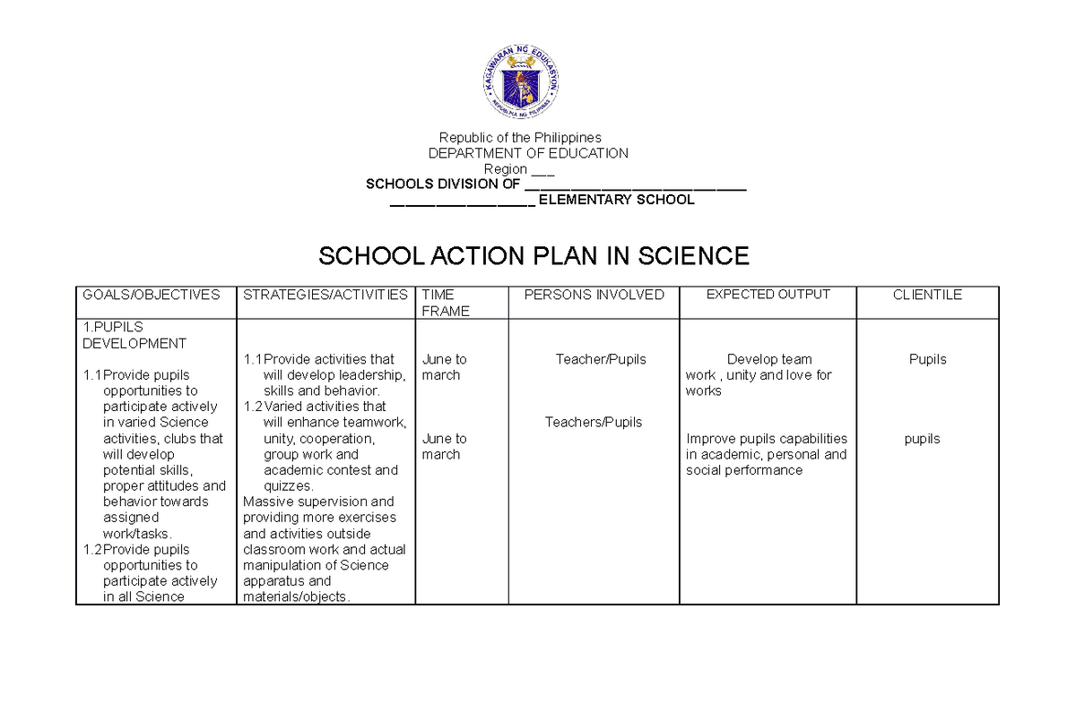 Action Plan in Science 2017 2018 - Republic of the Philippines ...
