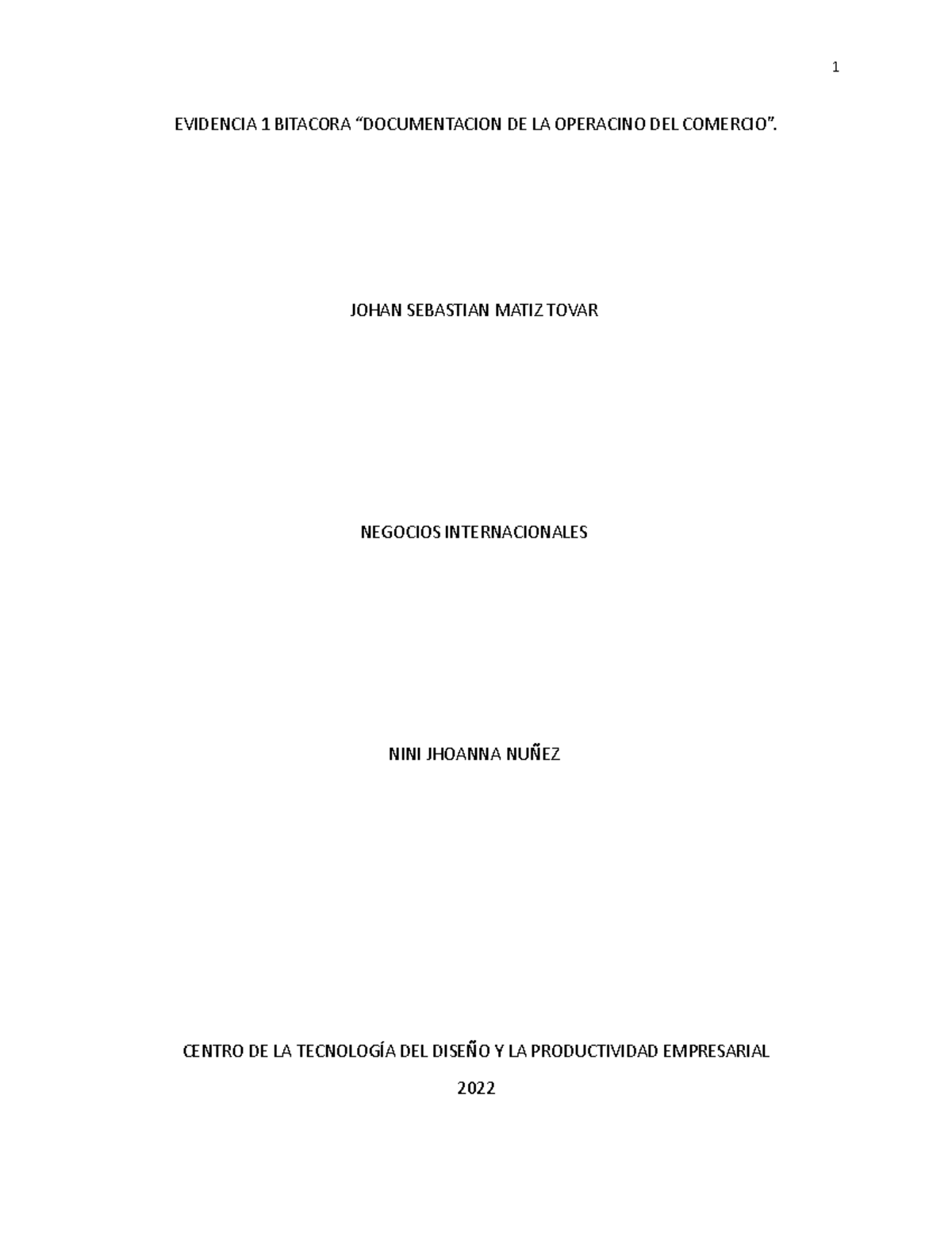 Evidencia 1 Bitacora - sdfgdf - EVIDENCIA 1 BITACORA “DOCUMENTACION DE ...