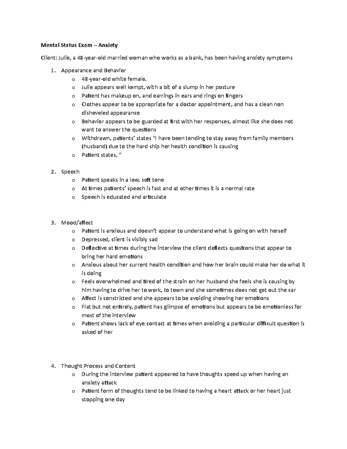 Mental Status Exam – Anxiety - Mental Status Exam – Anxiety Client ...