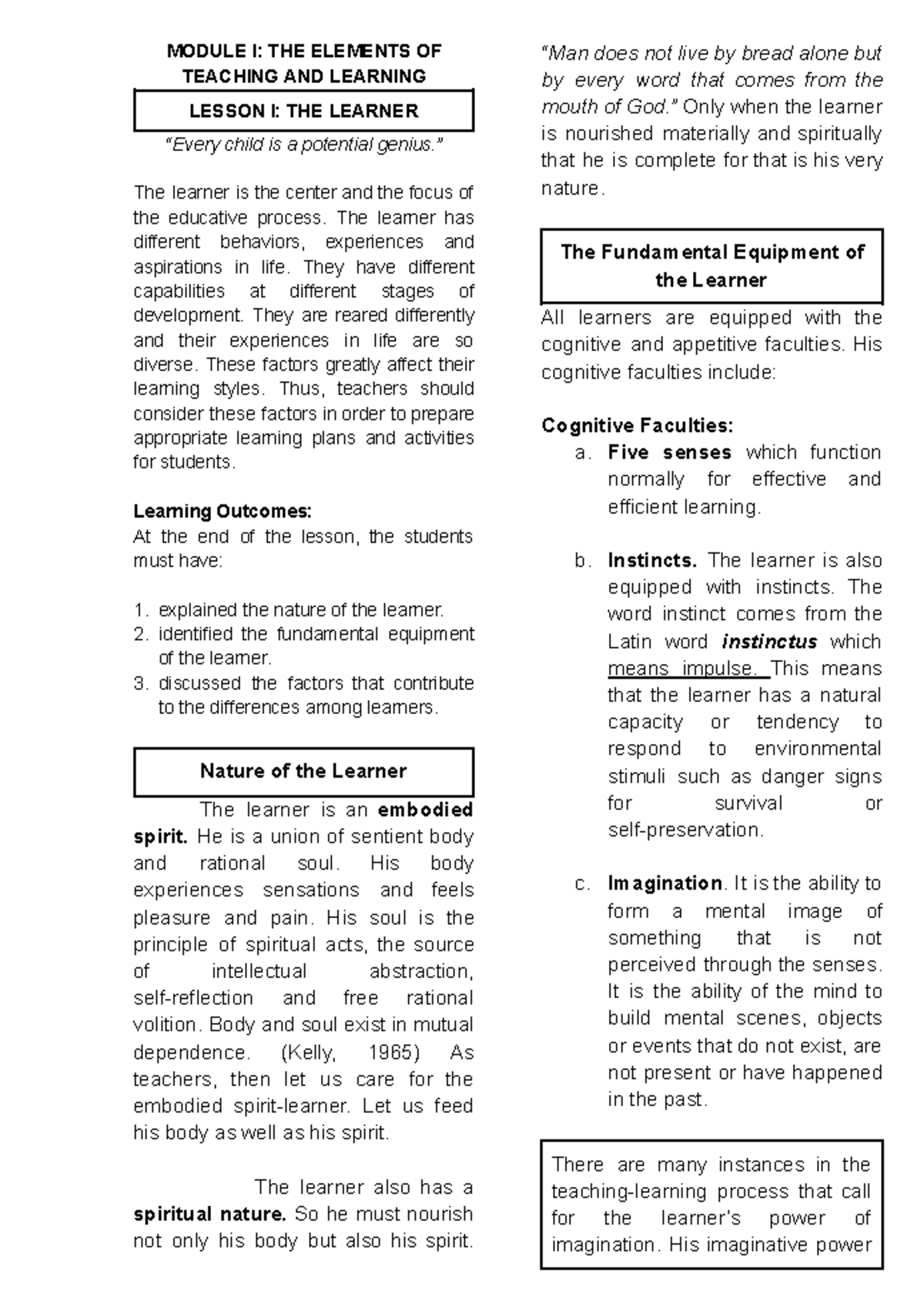 Module-I -THE- Elements-OF- Teaching-AND- Learning-2 - MODULE I: THE ...