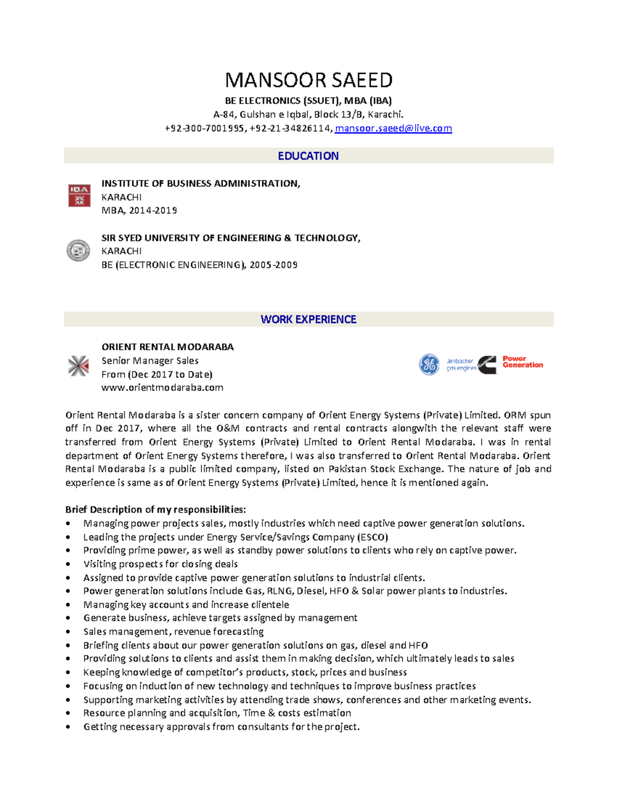 Mansoor Saeed Resume - Warning: TT: undefined function: 22 MANSOOR SAEED BE ELECTRONICS (SSUET ...