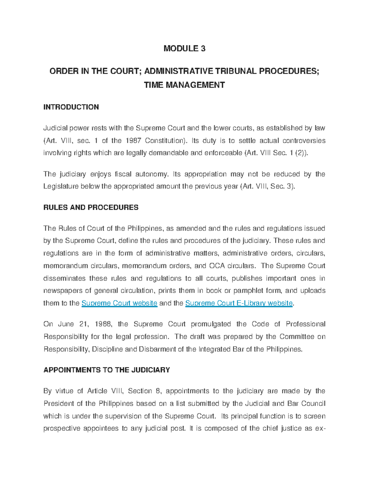 Module 3 Order in the Court - MODULE 3 ORDER IN THE COURT; ADMINISTRATIVE TRIBUNAL PROCEDURES ...