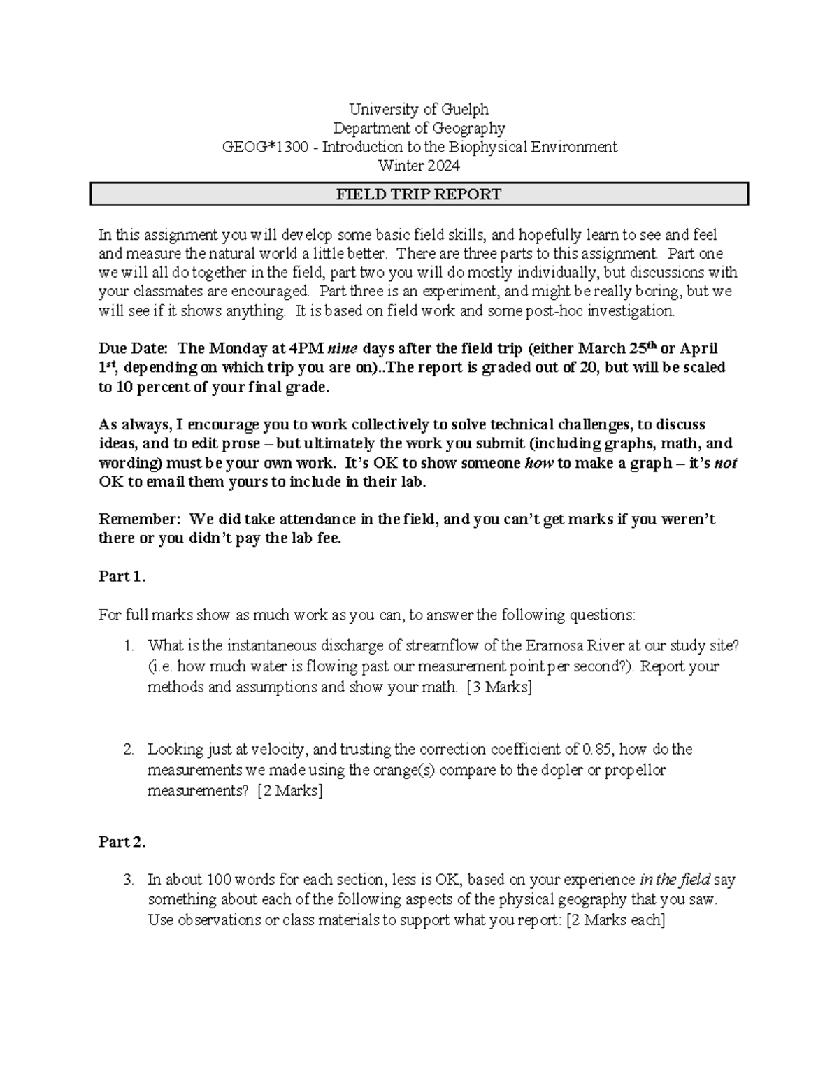 Field Trip Assignment - University of Guelph Department of Geography ...