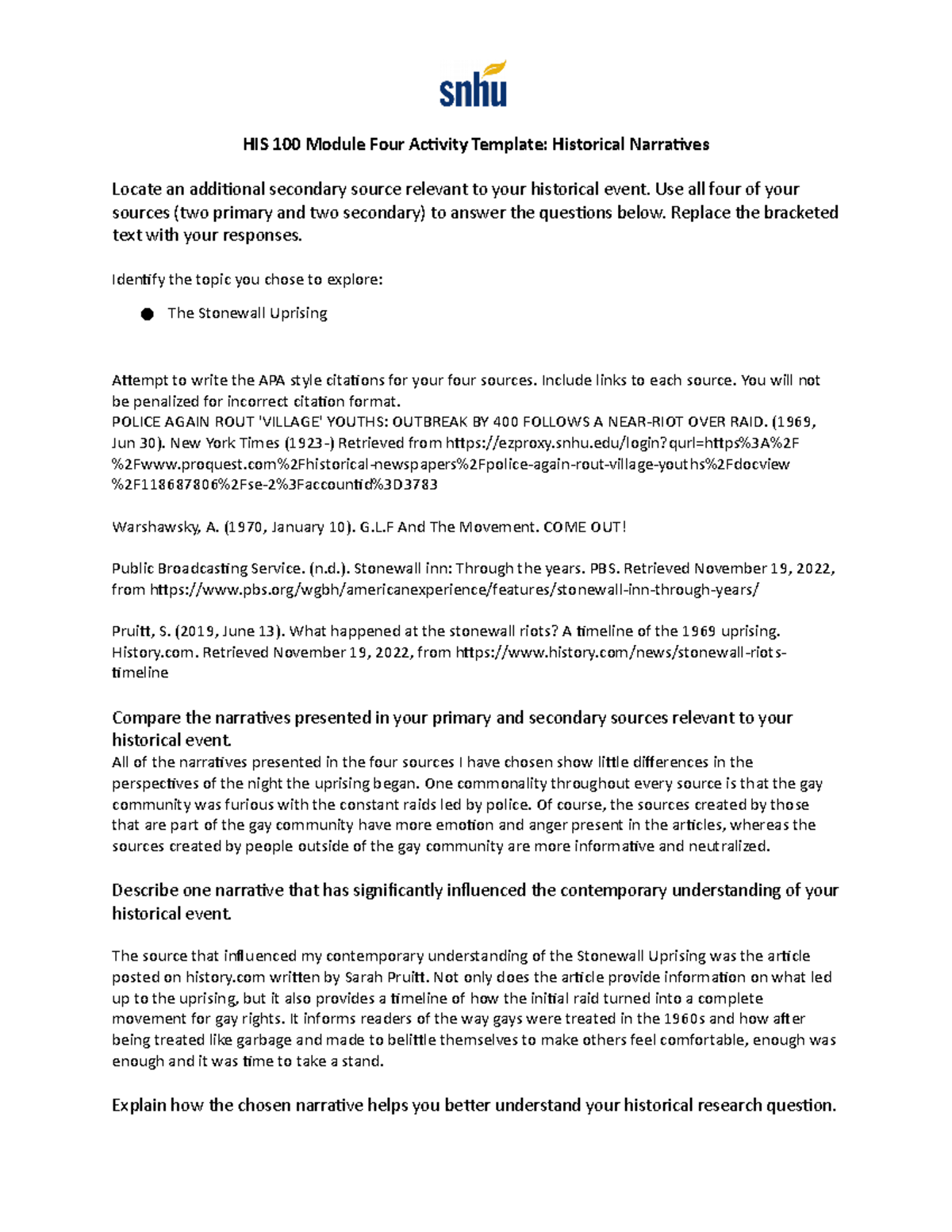 Module 4 Activity Narratives Template - HIS 100 Module Four Activity ...