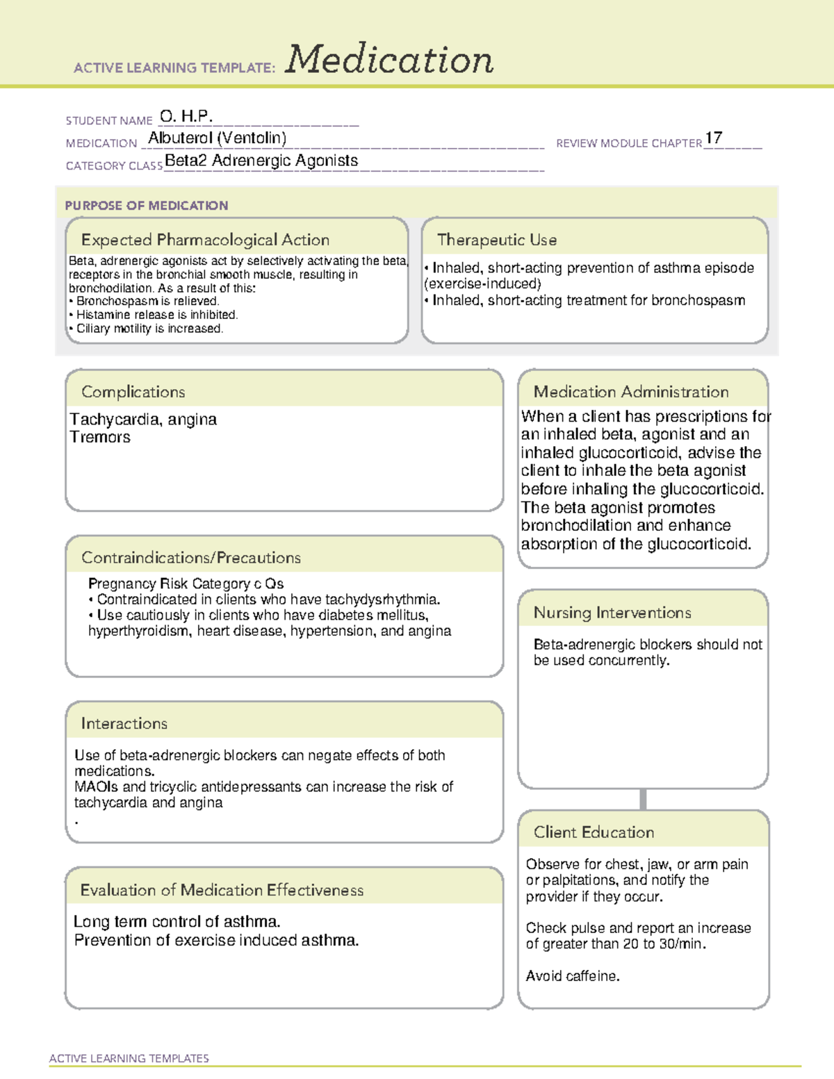 Albuterol Med Summary - ACTIVE LEARNING TEMPLATES Medication STUDENT ...