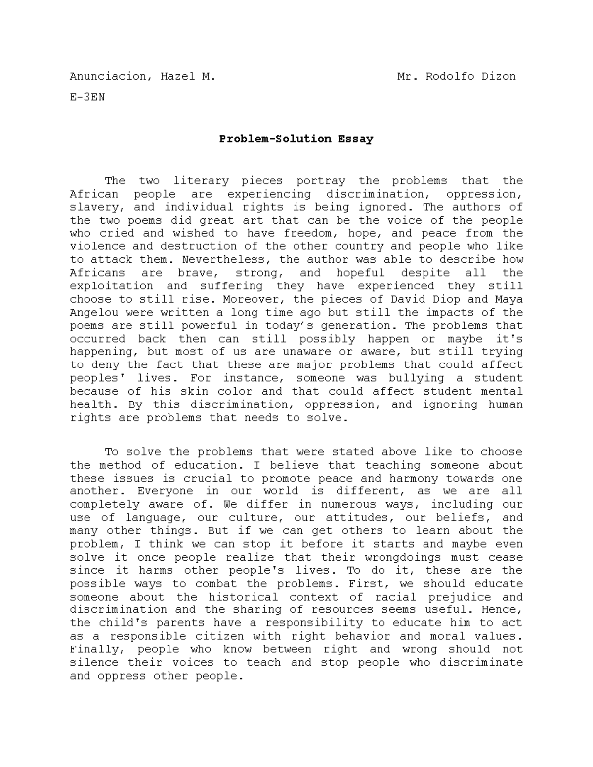 PROB- Solurion Hazel - Anunciacion, Hazel M. Mr. Rodolfo Dizon E-3EN ...