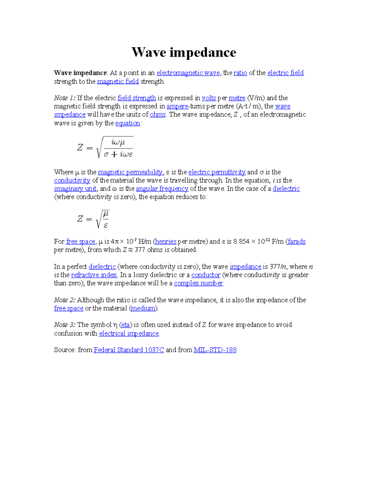 Wave impedanc 1 - lecture notes - Wave impedance Wave impedance: At a ...