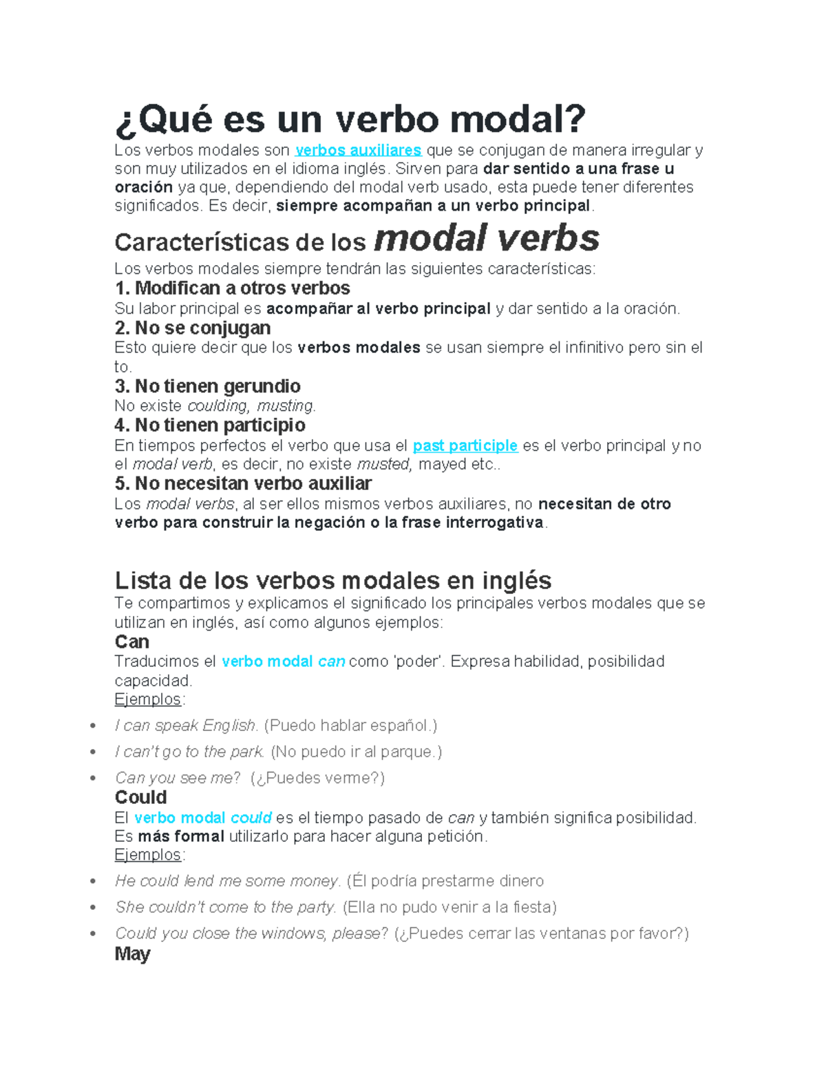 Verbos Modales - ¿Qué es un verbo modal? Los verbos modales son verbos ...