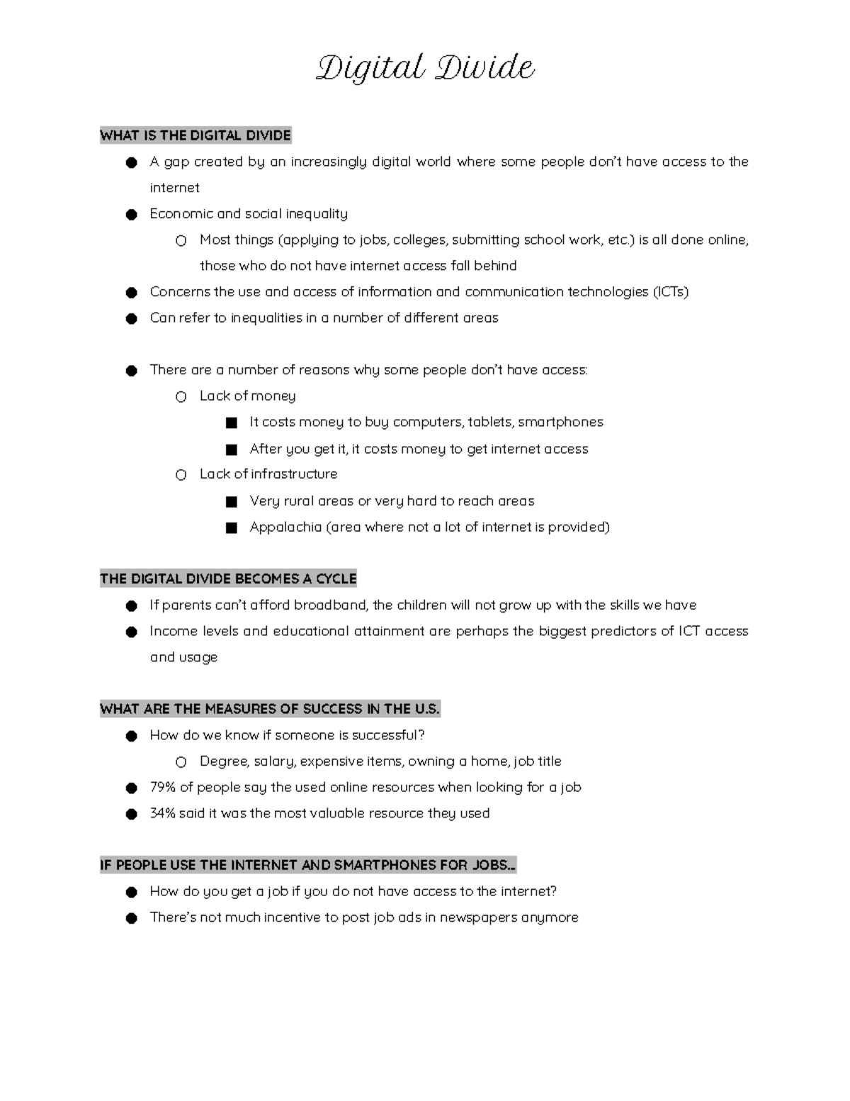 Digital Divide - Professor Ferchaud, fall 2022, intro to mass media ...