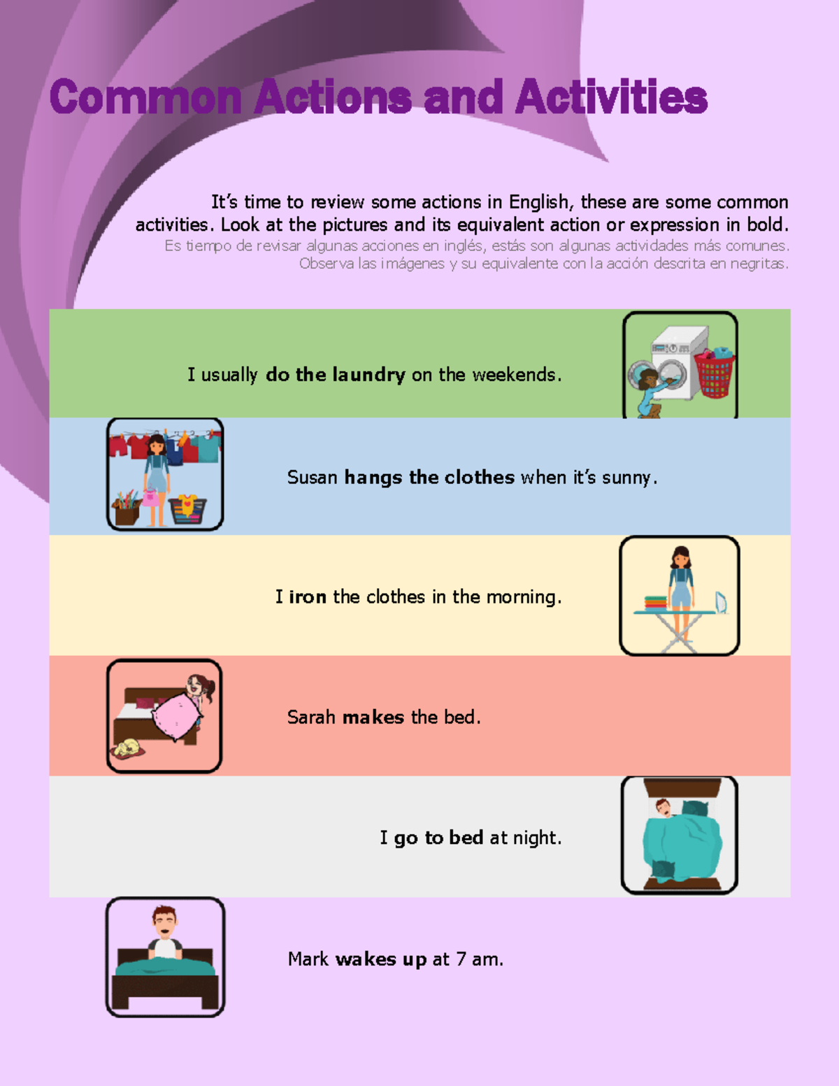 Common Actions And Activities Common Actions And Activities It S Time To Review Some Actions