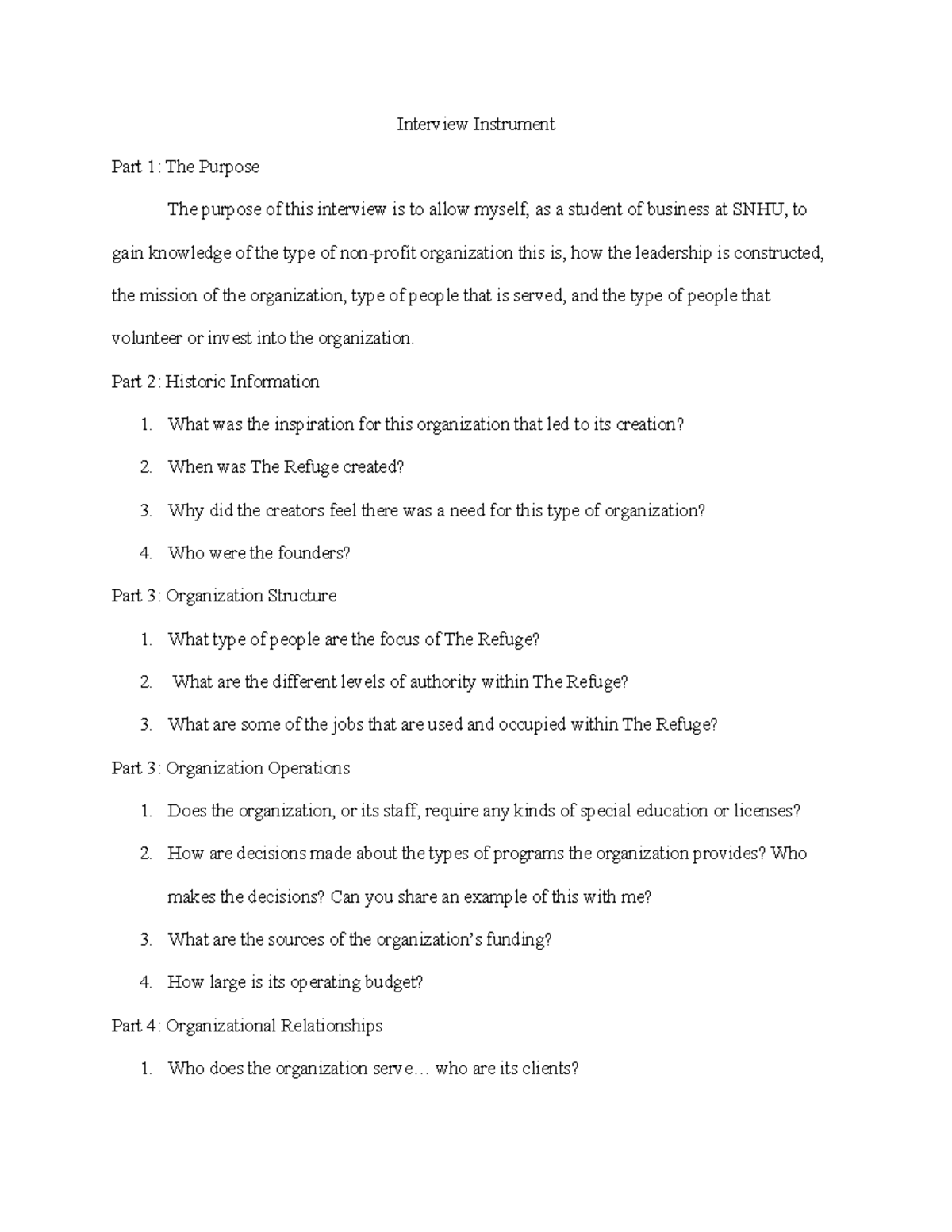Interview Instrument - Interview Instrument Part 1: The Purpose The ...