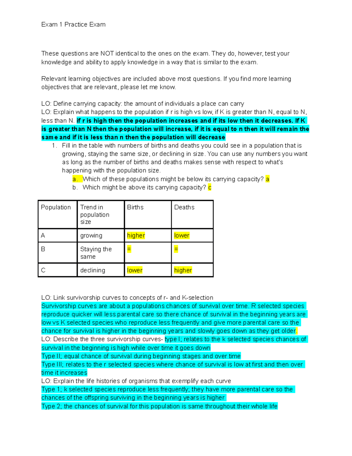 Exam1Practice-with answers - These questions are NOT identical to the ...