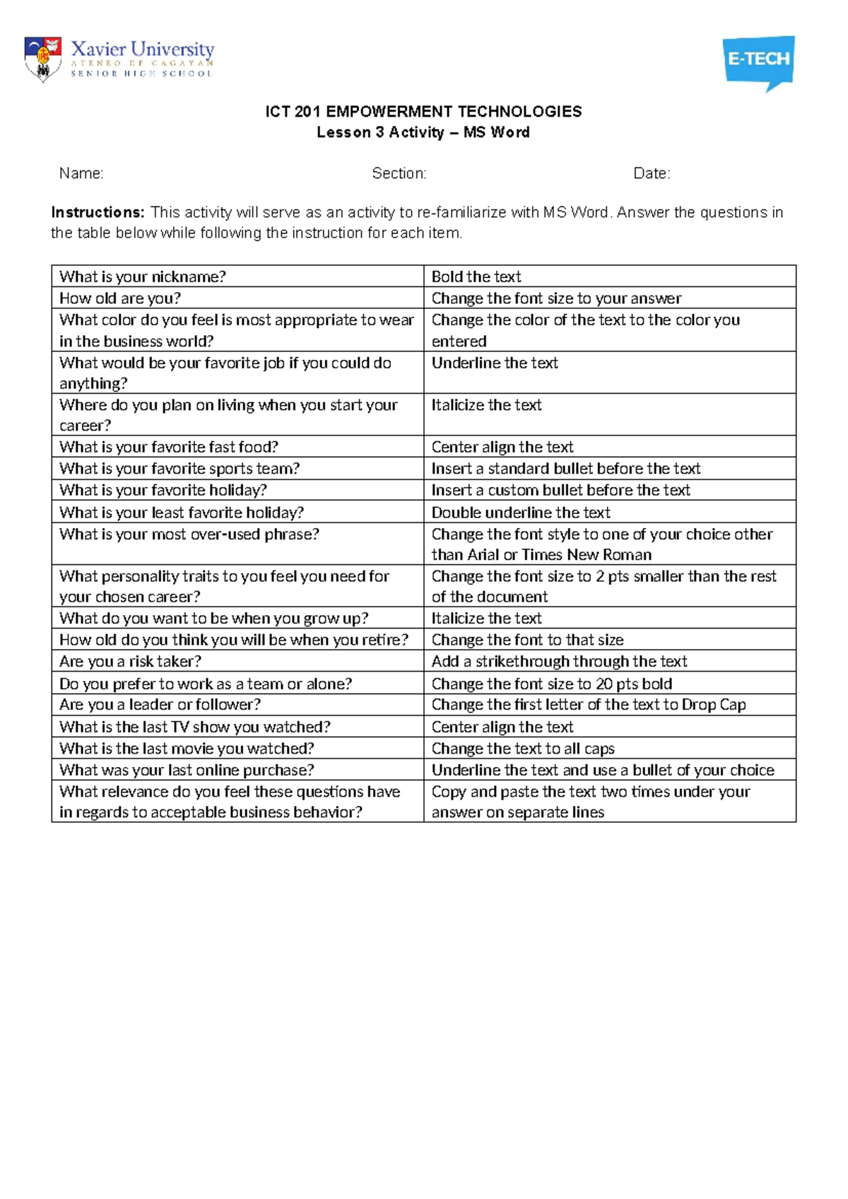 ICT-201-Lesson-3-Activity-MS-Word - ICT 201 EMPOWERMENT TECHNOLOGIES ...