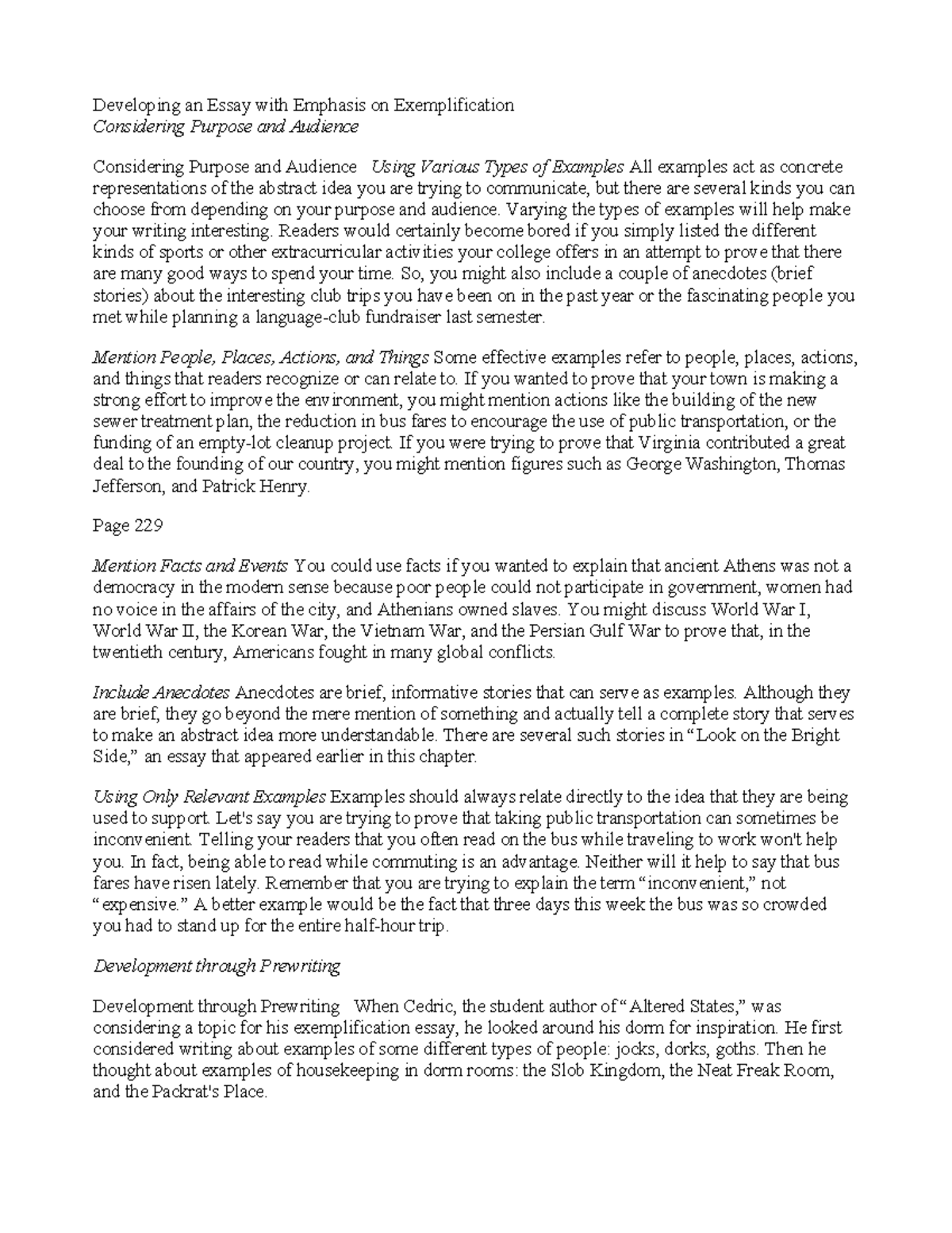 Developing an Essay with Emphasis on Exemplicfication - Developing an ...