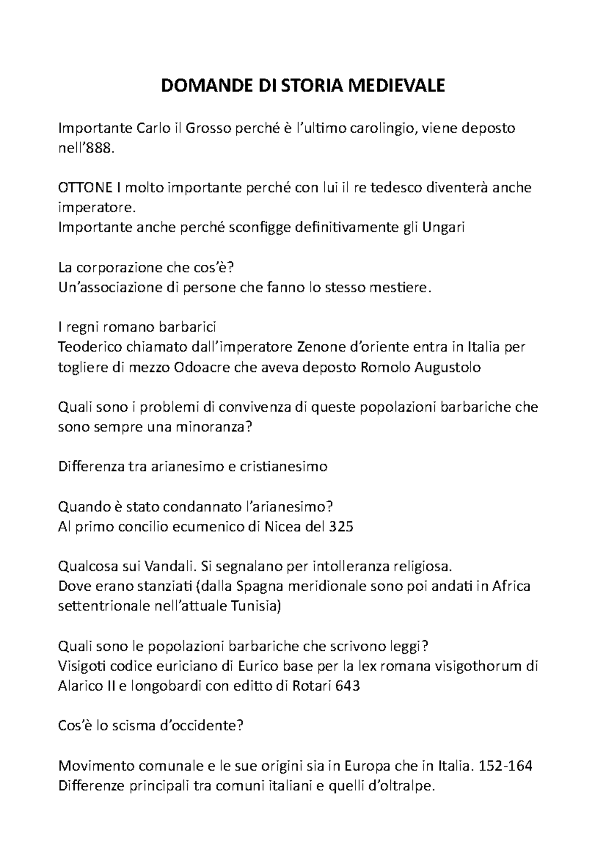 Domande DI Storia Medievale - DOMANDE DI STORIA MEDIEVALE Importante ...