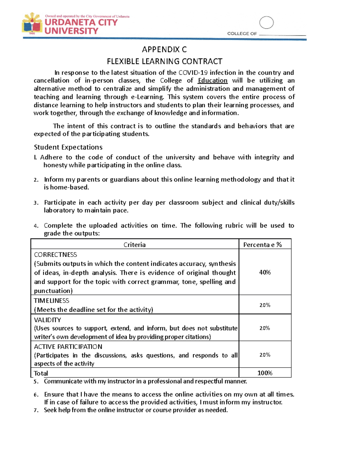 Flexible-Learning-Contract - APPENDIX C FLEXIBLE LEARNING CONTRACT In ...