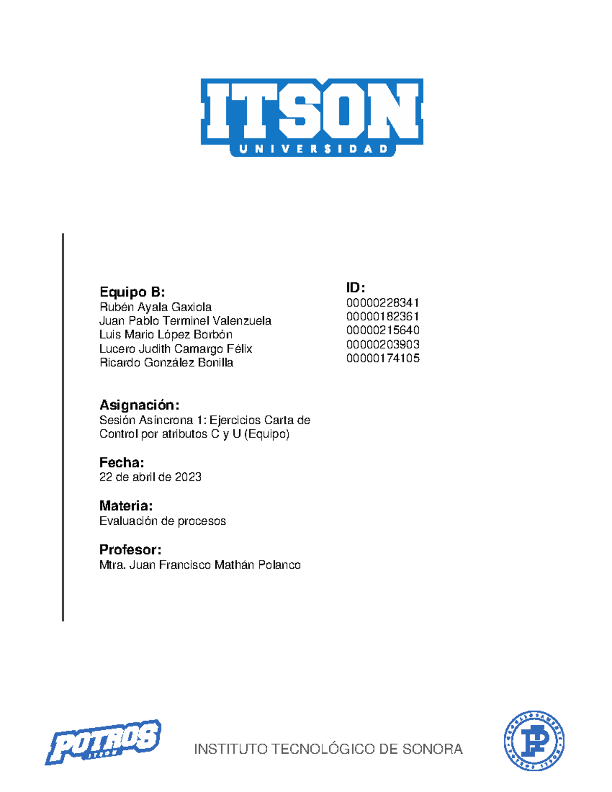 Actividad Ejercicios Carta de Control por atributos C y U - INSTITUTO TECNOLÓGICO DE SONORA ...