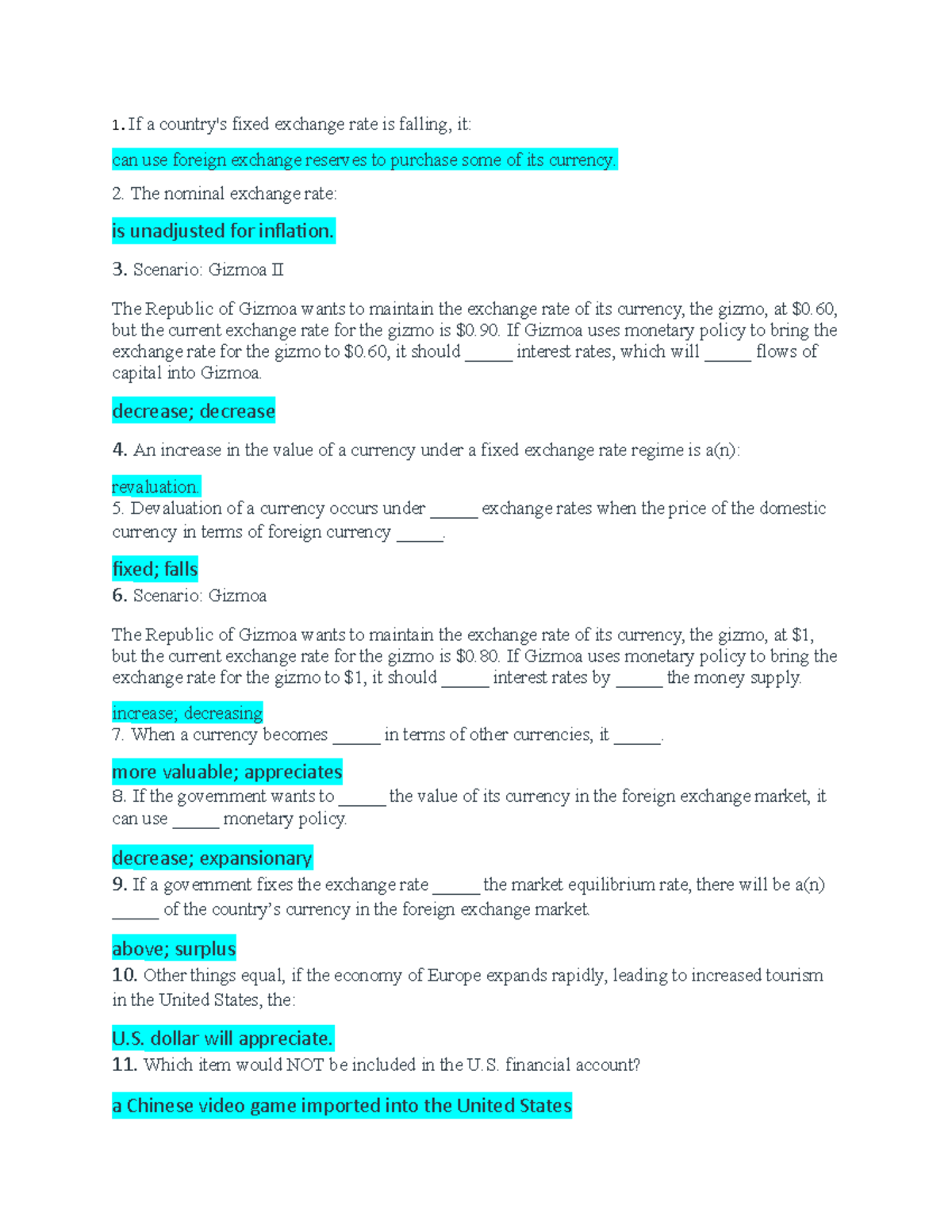 Econ202 Chapter 33 - Quiz Pool answers - 1. If a country's fixed ...