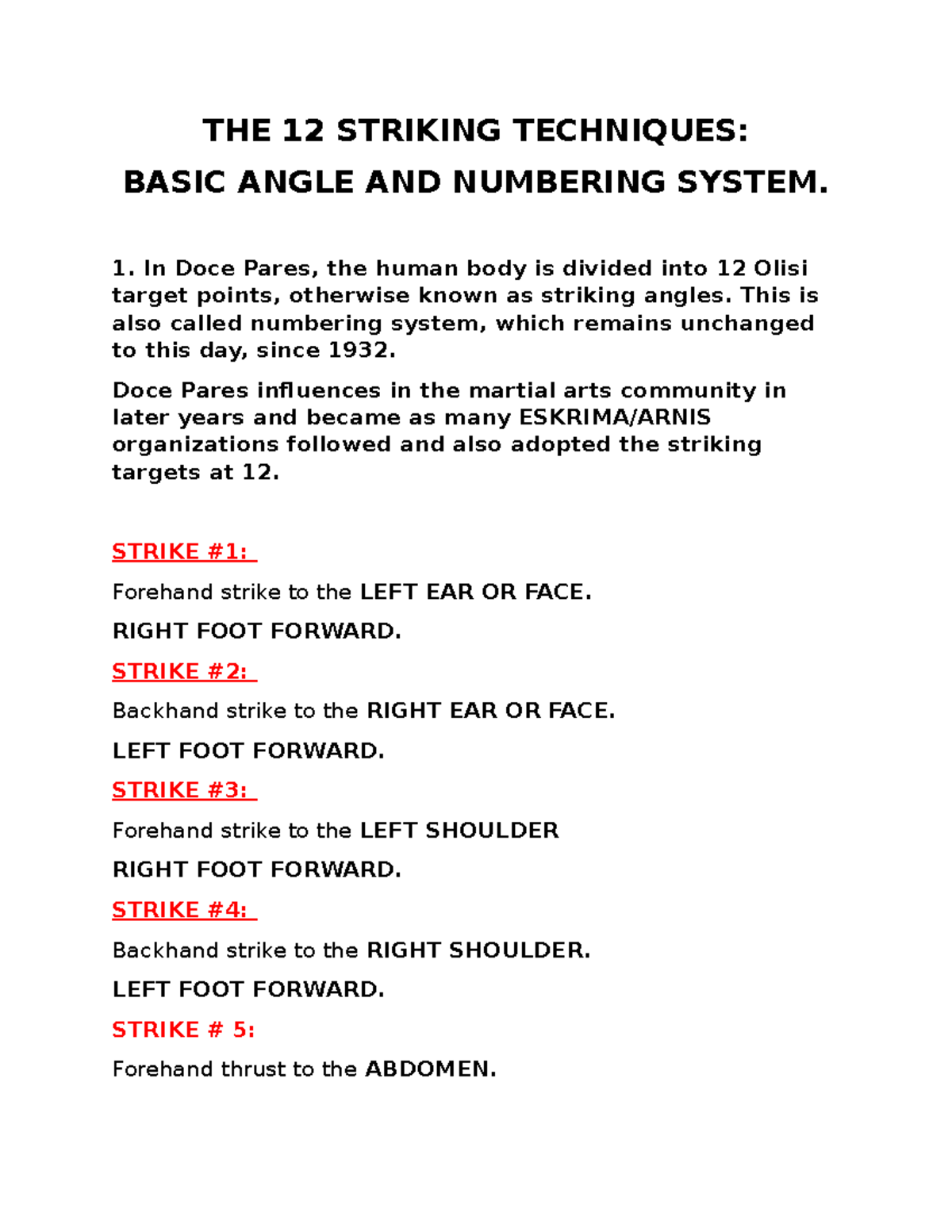 DT102 - Activity NO 1. THE 12 Striking Techniques - THE 12 STRIKING ...