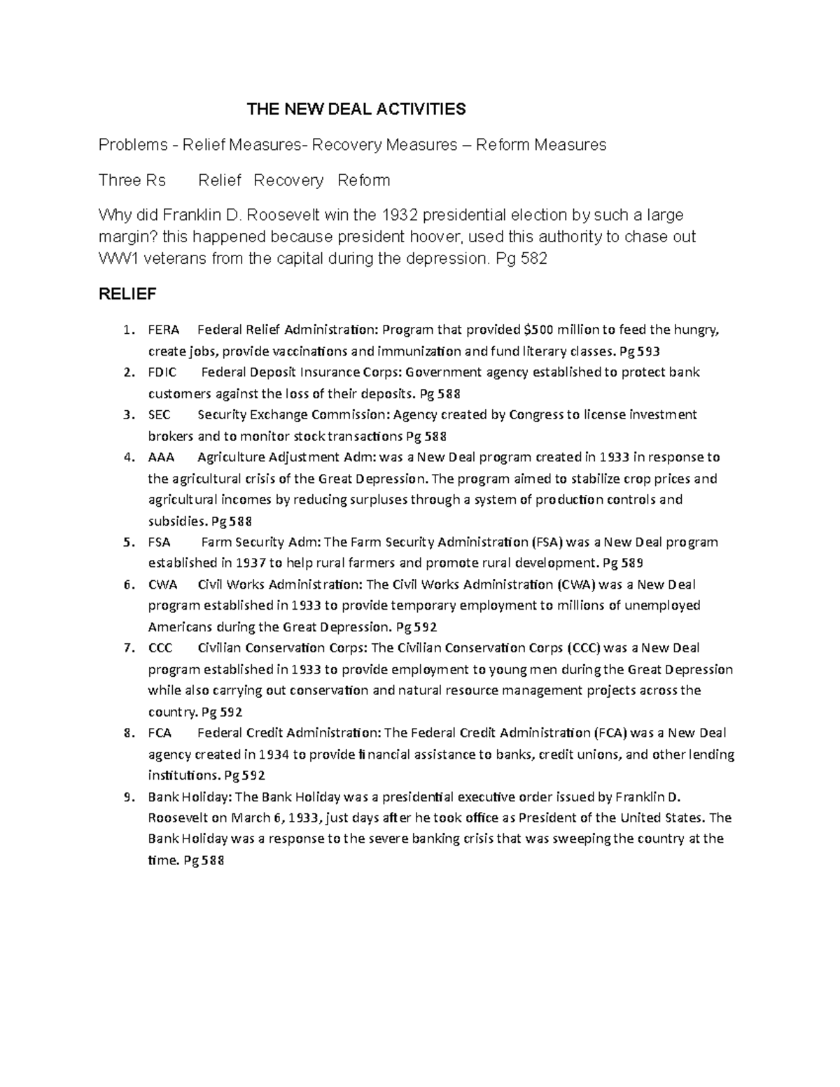 THE NEW DEAL student study guide - THE NEW DEAL ACTIVITIES Problems ...