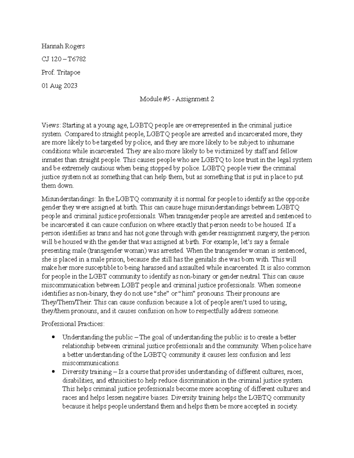 Assignment 2 - module 2 - Hannah Rogers CJ 120 – T Prof. Tritapoe 01 ...